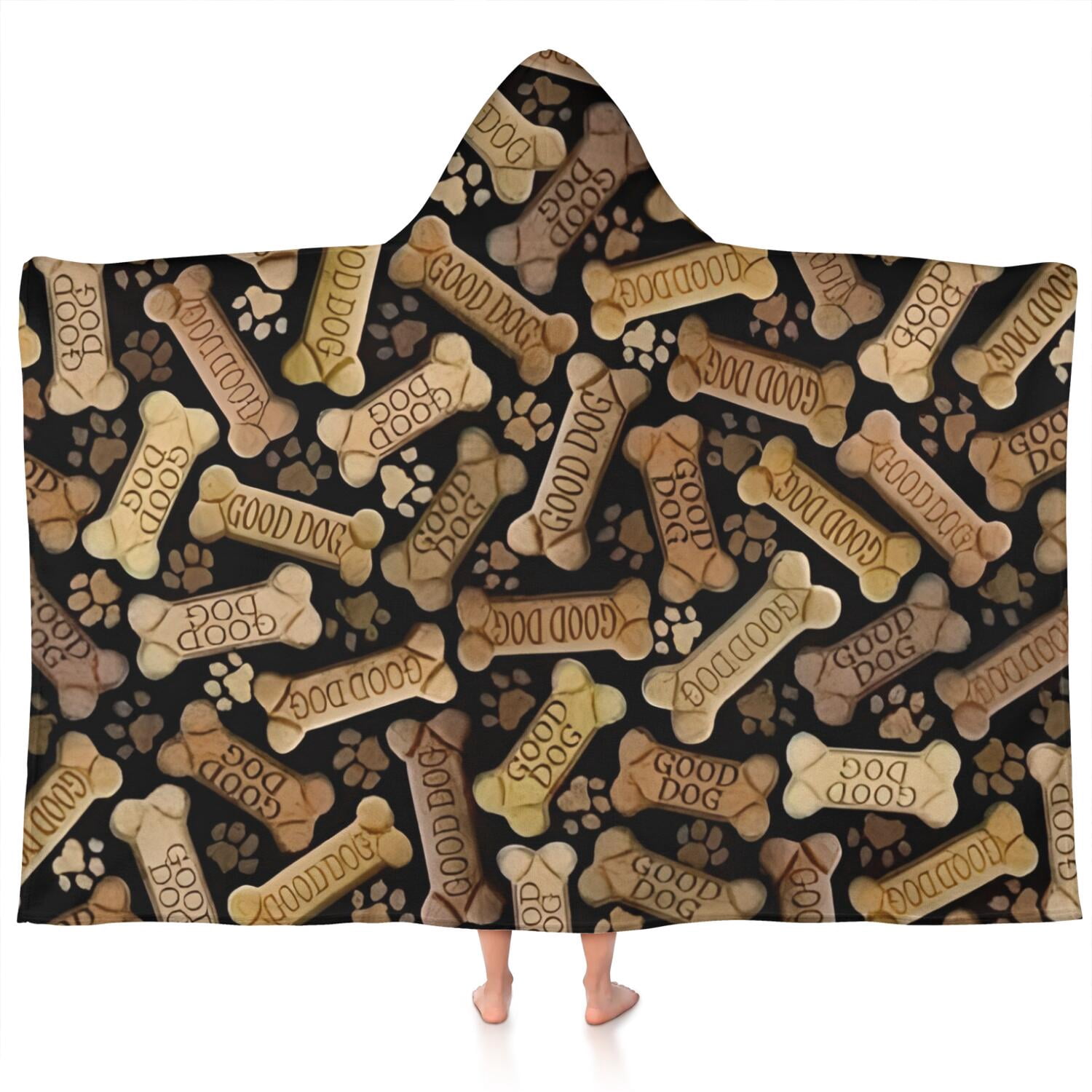 Dog Bones and Dog Footprints Hooded Bath Towel，60"x35" for Ages 3 To 12 ...