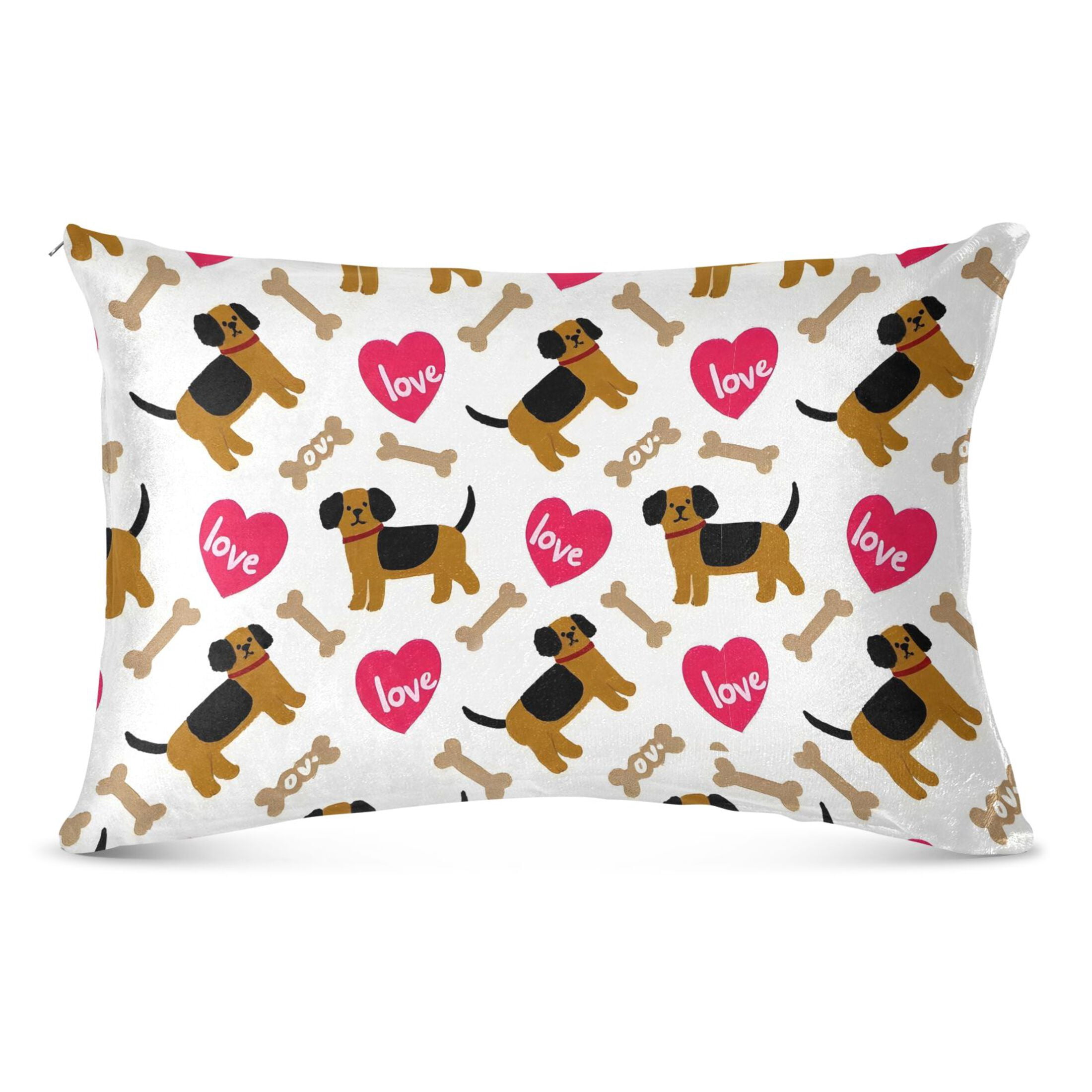 Dog Bones Love Heart Plush Pillow Cases Queen Size Ultra Soft Warm ...