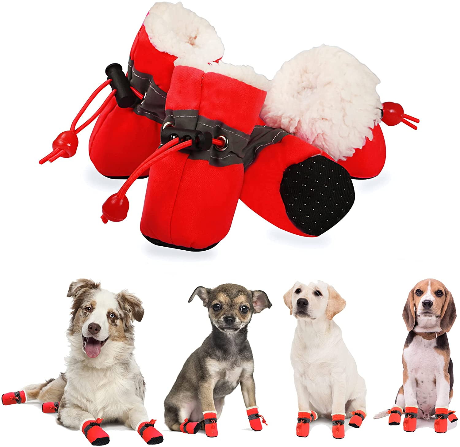 Dog Boots & Paw Protectors, Fleece Warm Snow Booties for Puppy with ...