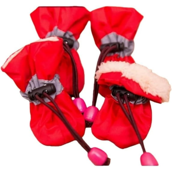 Dog Boots - Waterproof Soft-Sole Pet Shoes for Rain & Snow (Red Cotton ...