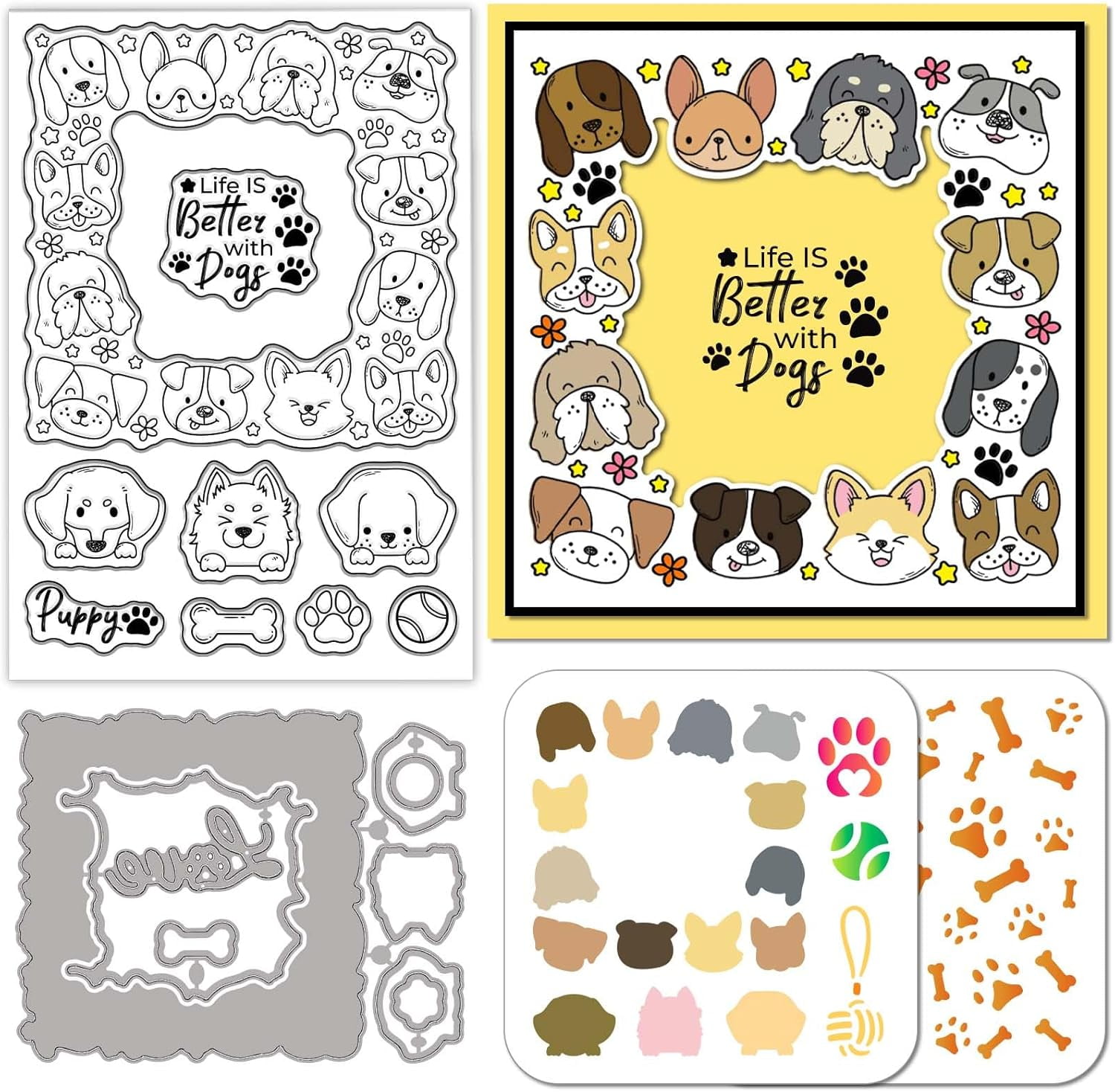 Dog Border Frame Clear Silicone Stamp Metal Cartoon Animals Cutting Die ...