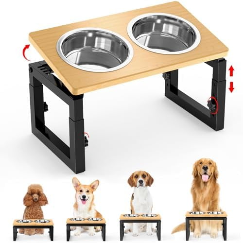 Dog Bowls Elevated, 4 Height & Angle Adjustable Raised Dog Bowl Stand ...