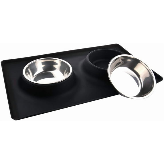 Dog Bowls with Mat, Cat Water Food Bowl Set (13.5oz Each) in No Spill ...