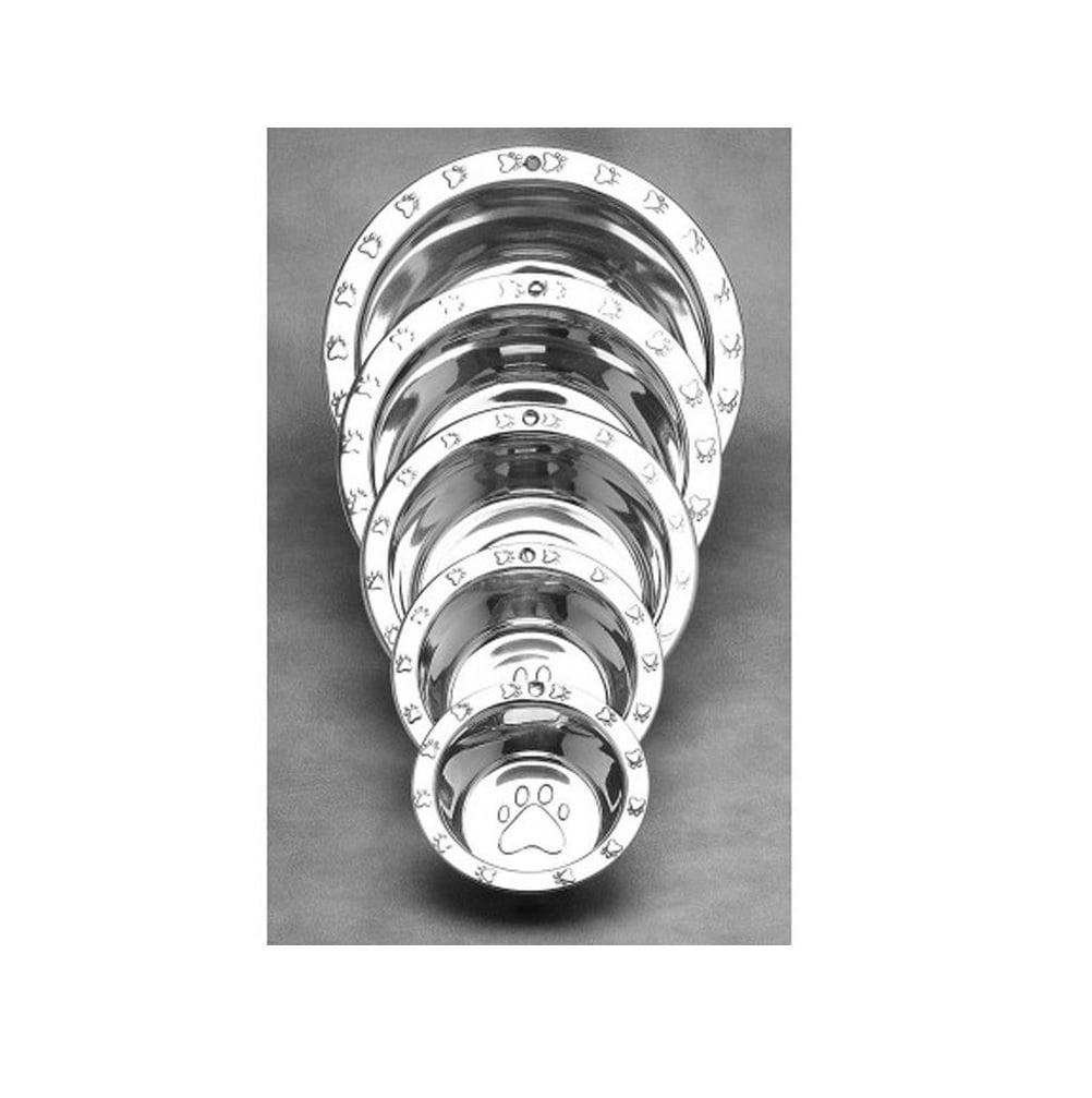 Dog Bowls Pawprint Bone Embossed Pet Wide RIm Dishes Stainless Steel ...