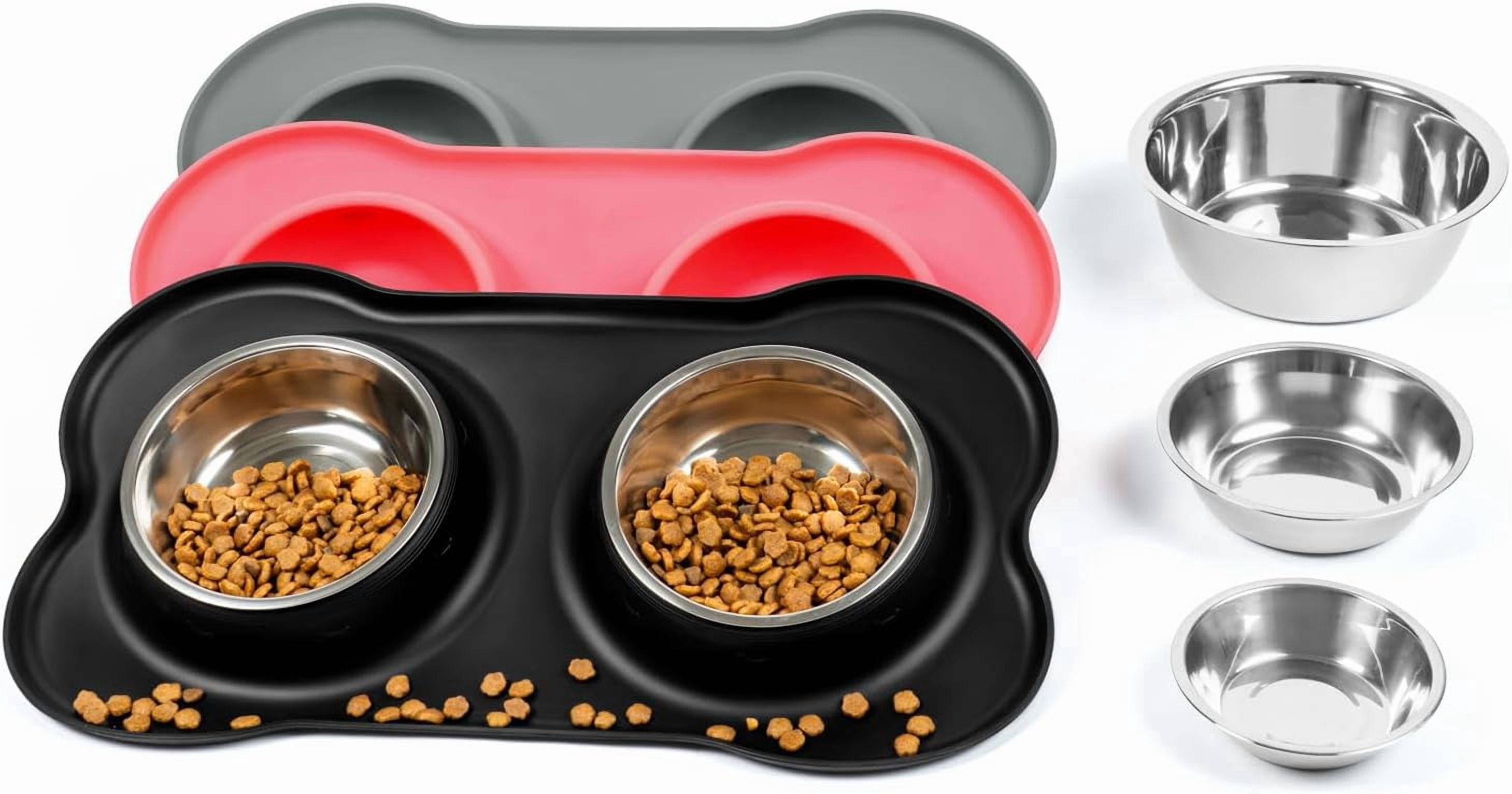 Dog Bowls with Silicone Feeding Mat, No Spill Food Water Dish Set ...