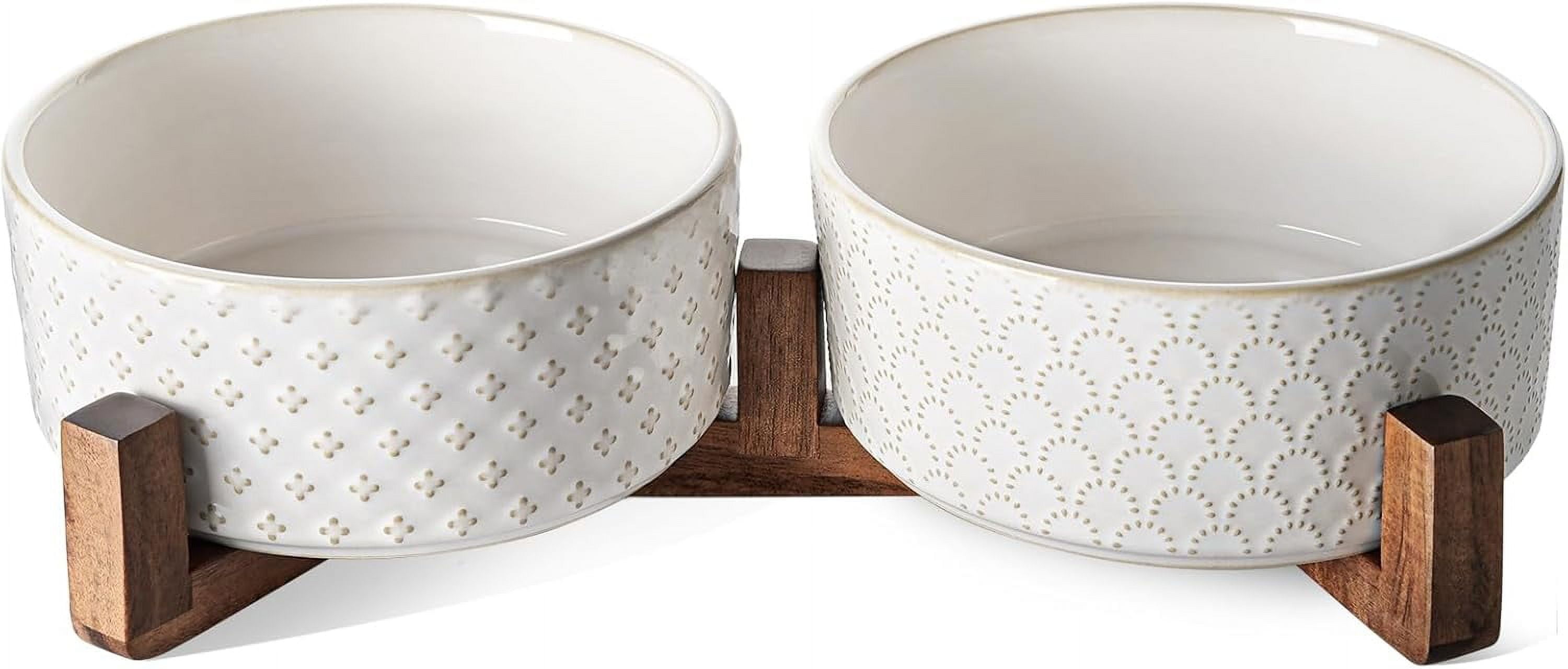 Dog Bowls Small Breed,Dog Bowl Set with Acacia Wood Stand,1.5 Cups Food ...