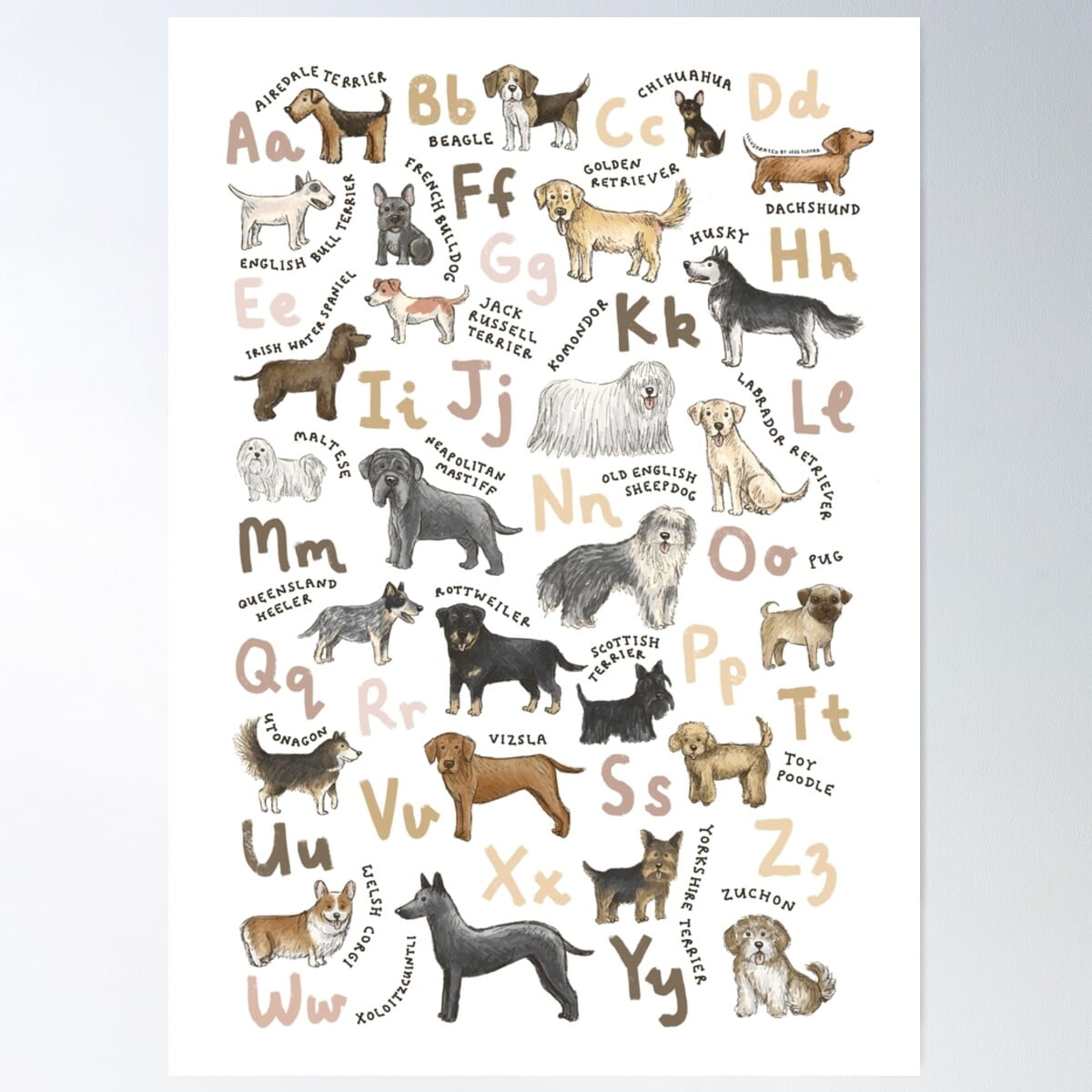 Dog Breeds Alphabet Poster Wall Art, Modern Wall Decor For Living Room ...