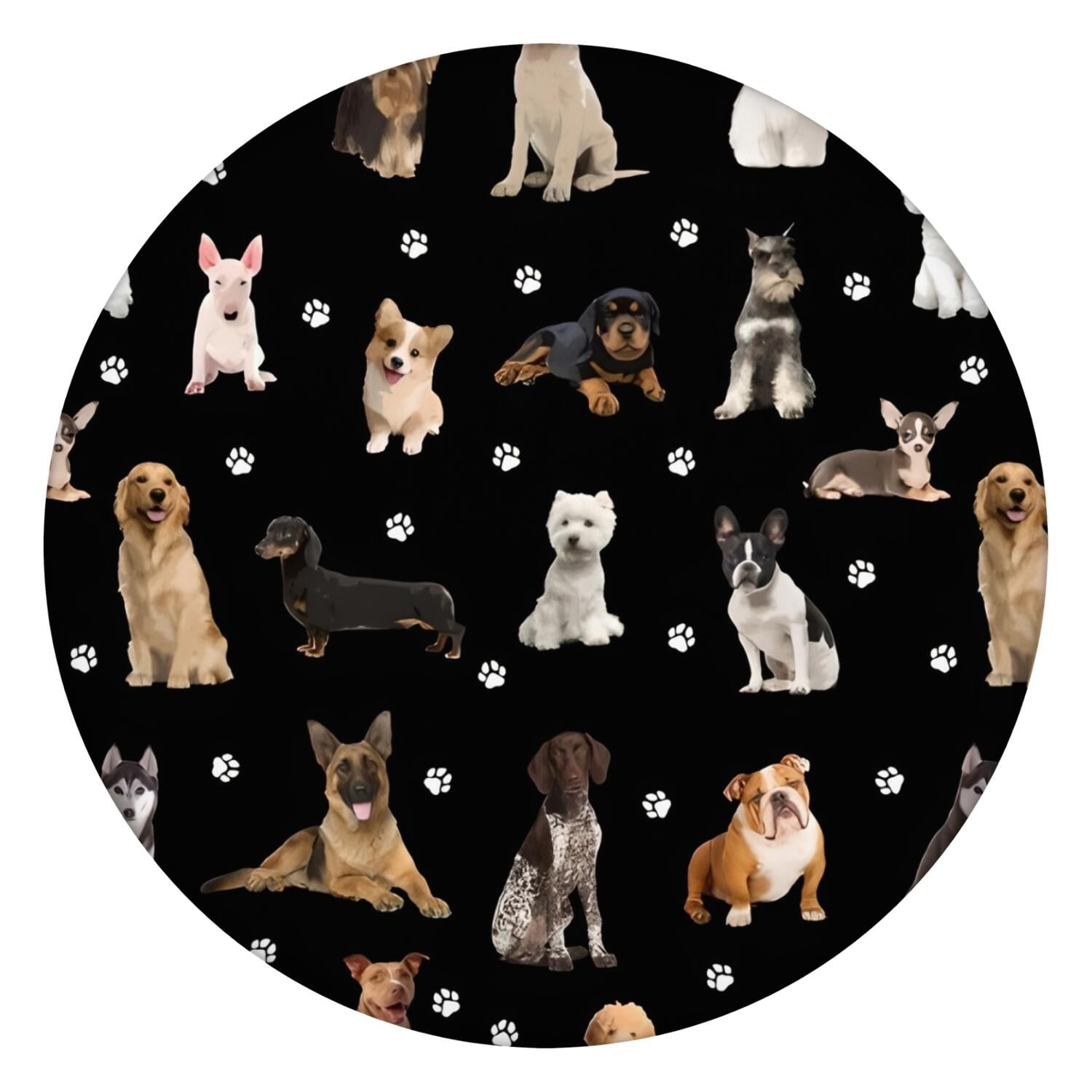 Dog Breeds Round Fitted Tablecloth with Elastic Edge,Dining Table Cover ...