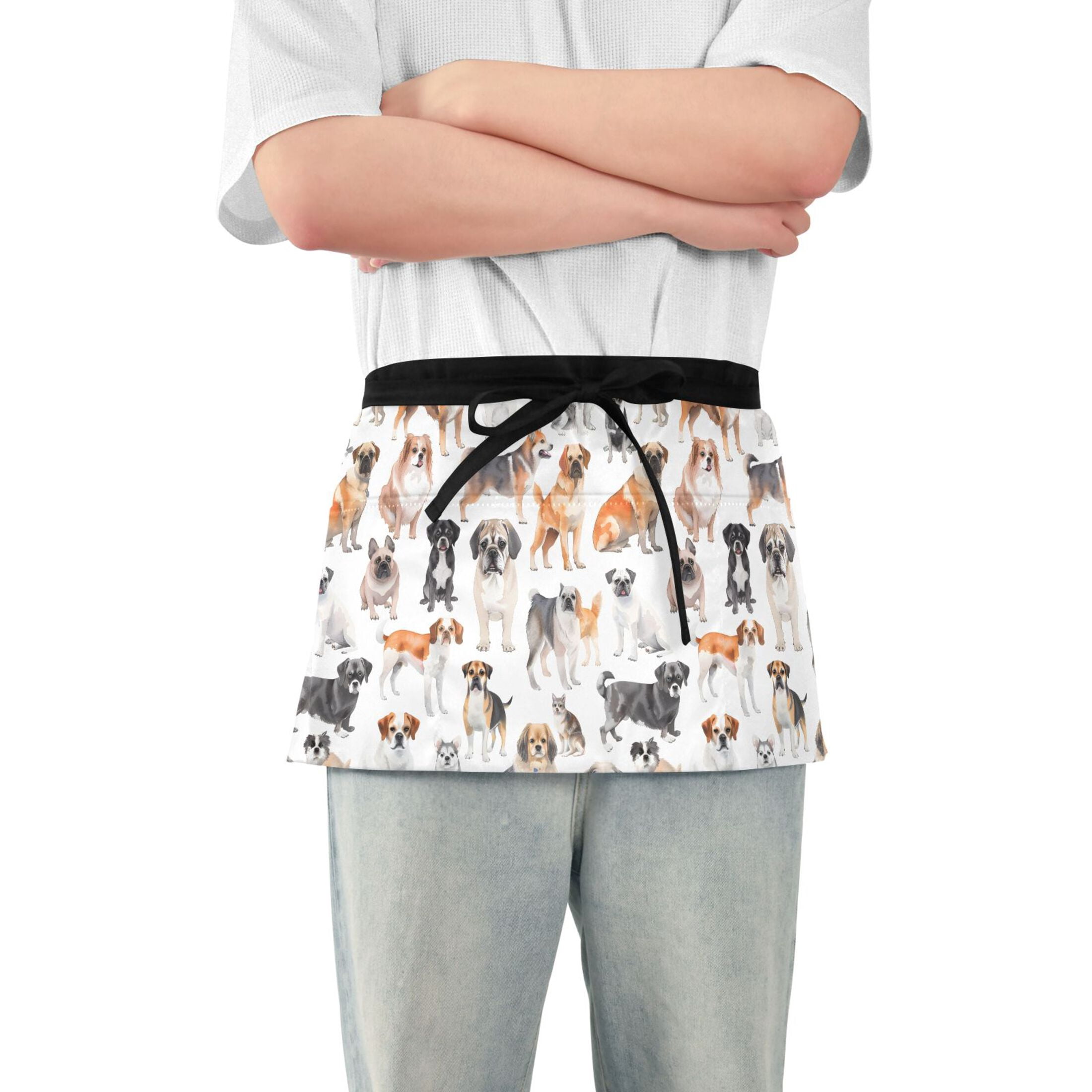 Dog Breeds Server Apron with 3 Pockets Waterproof Waitress Waist Short ...