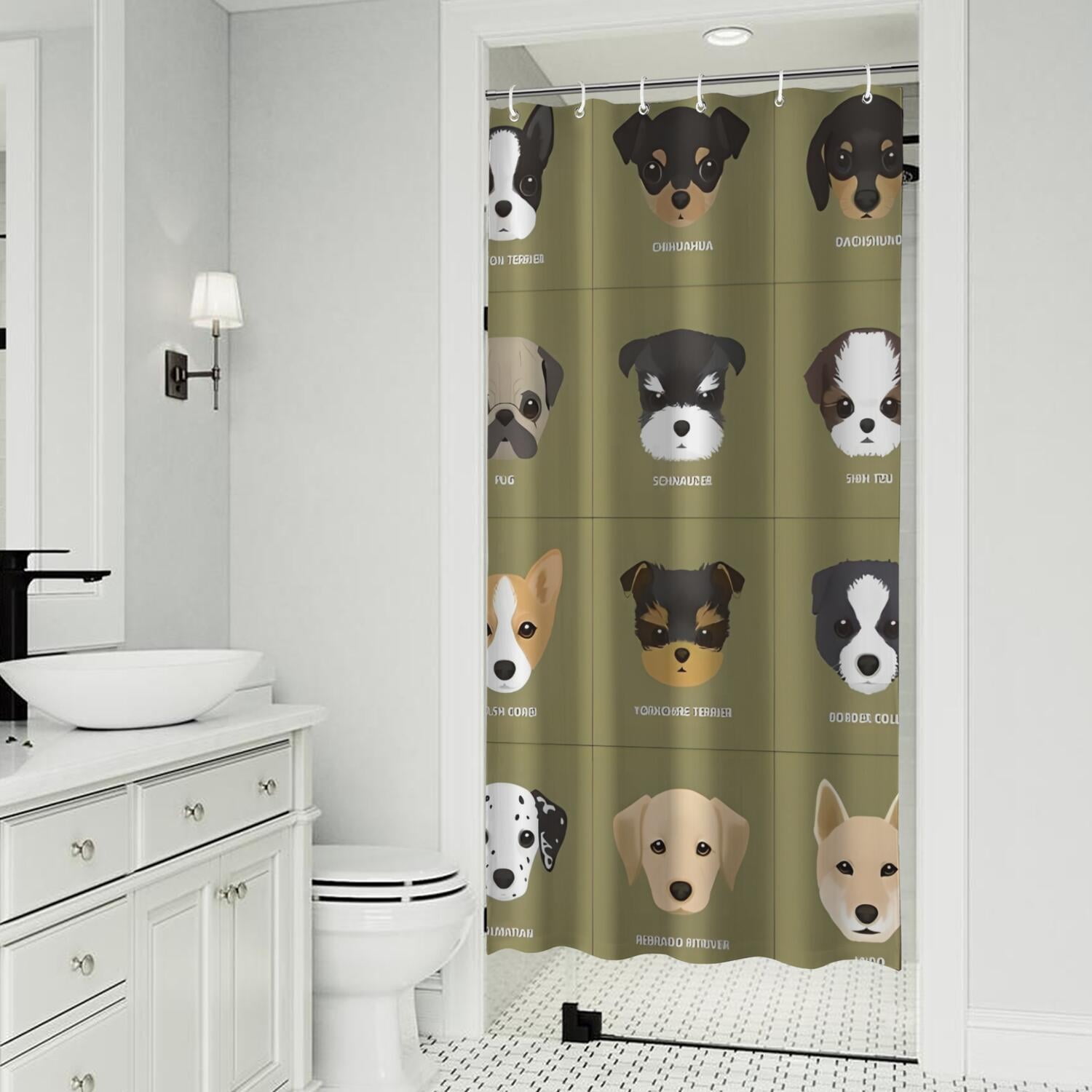 Dog Breeds Shower Curtain 36"x72" ,Bathroom Decorative Shower Curtains ...