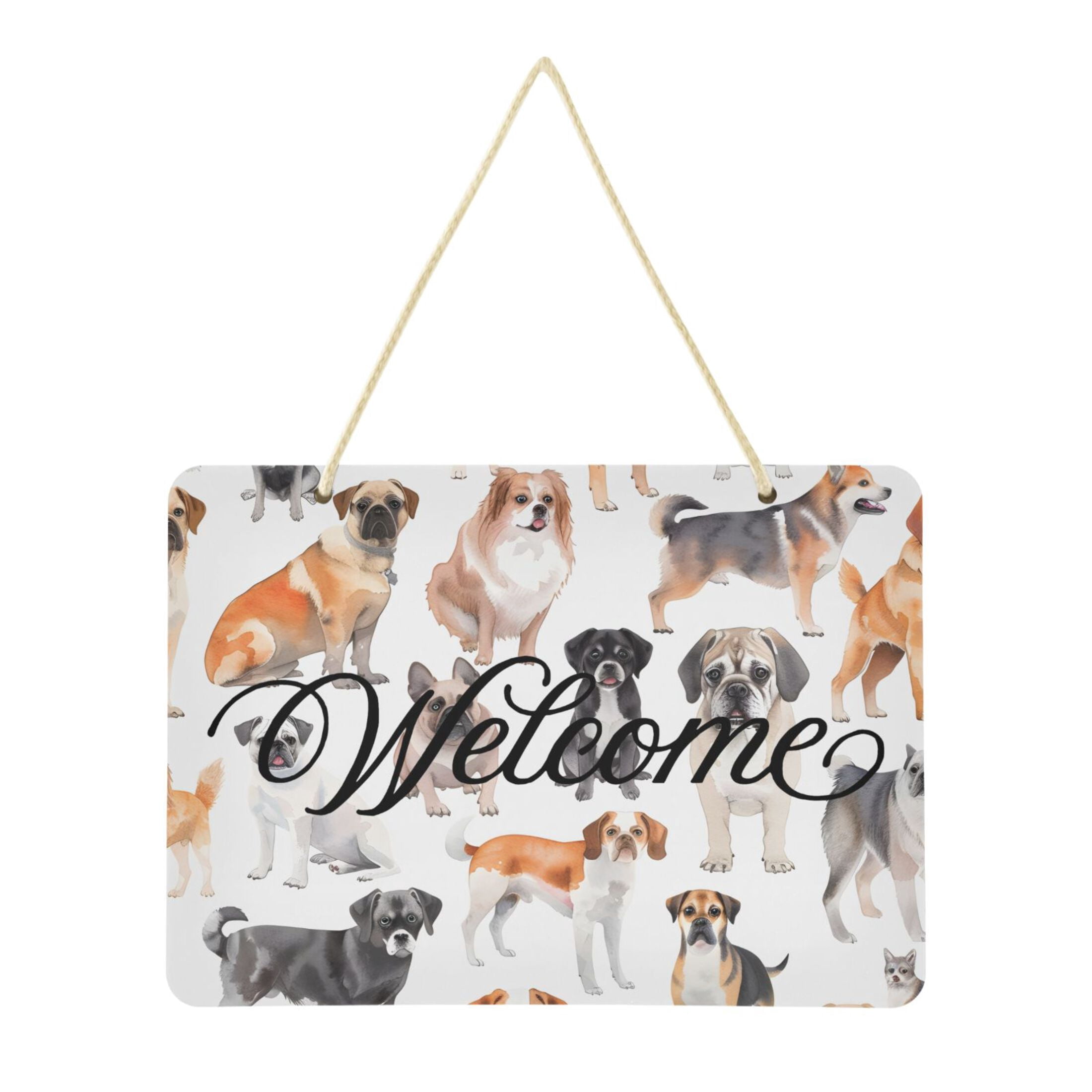 Dog Breeds Welcome Sign Front Door PVC 14x10 inch Hanger Hello Sign ...