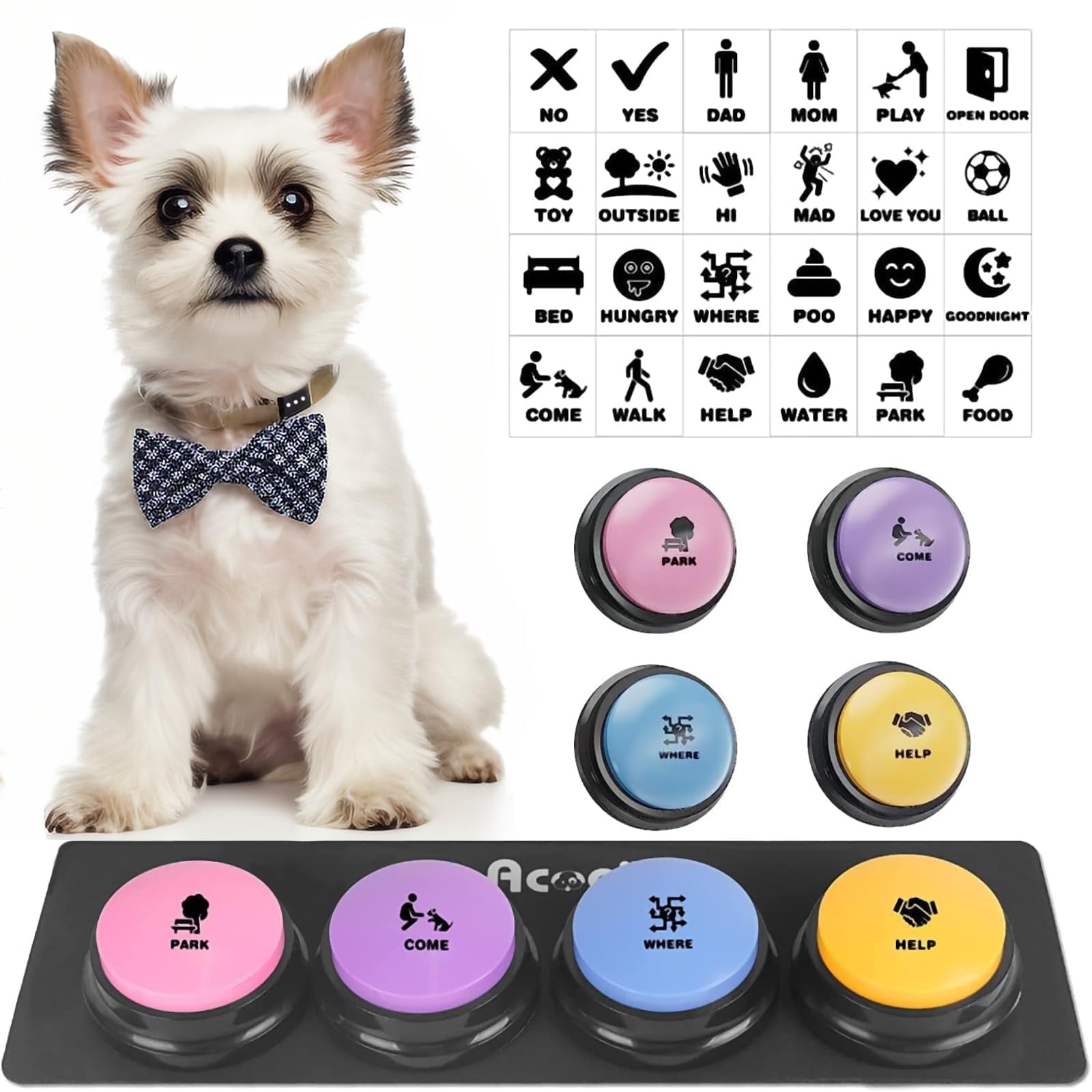 Dog Buttons for Communication, 4 Dog AD01 Talking Button Set, Speaking ...