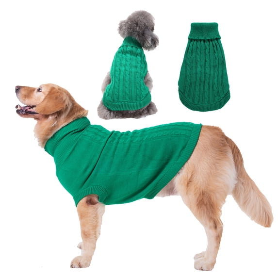 Dog Cable Knit Sweater, Classic High Neck Aran Pattern Pullover for ...