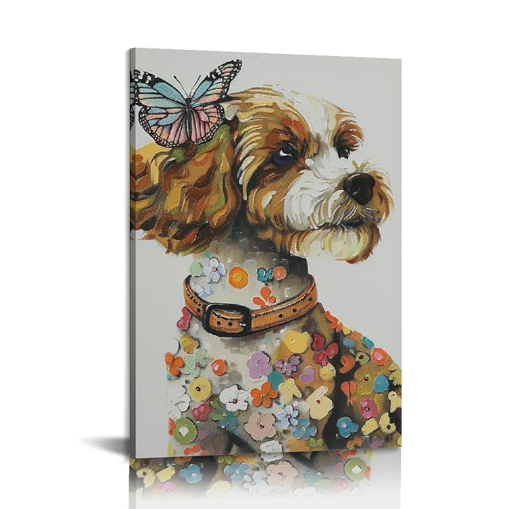 Dog Canvas Wall Art Colorful Animal Picture Pet Puppy Butterfly ...