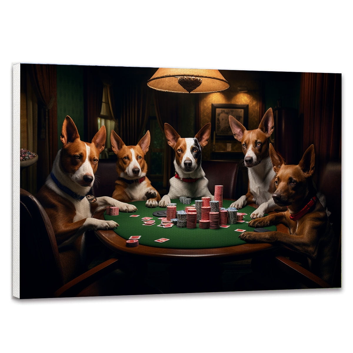 Dog Canvas Wall Art - Dogs Playing Poker - Basenji Canvas Print Pet ...