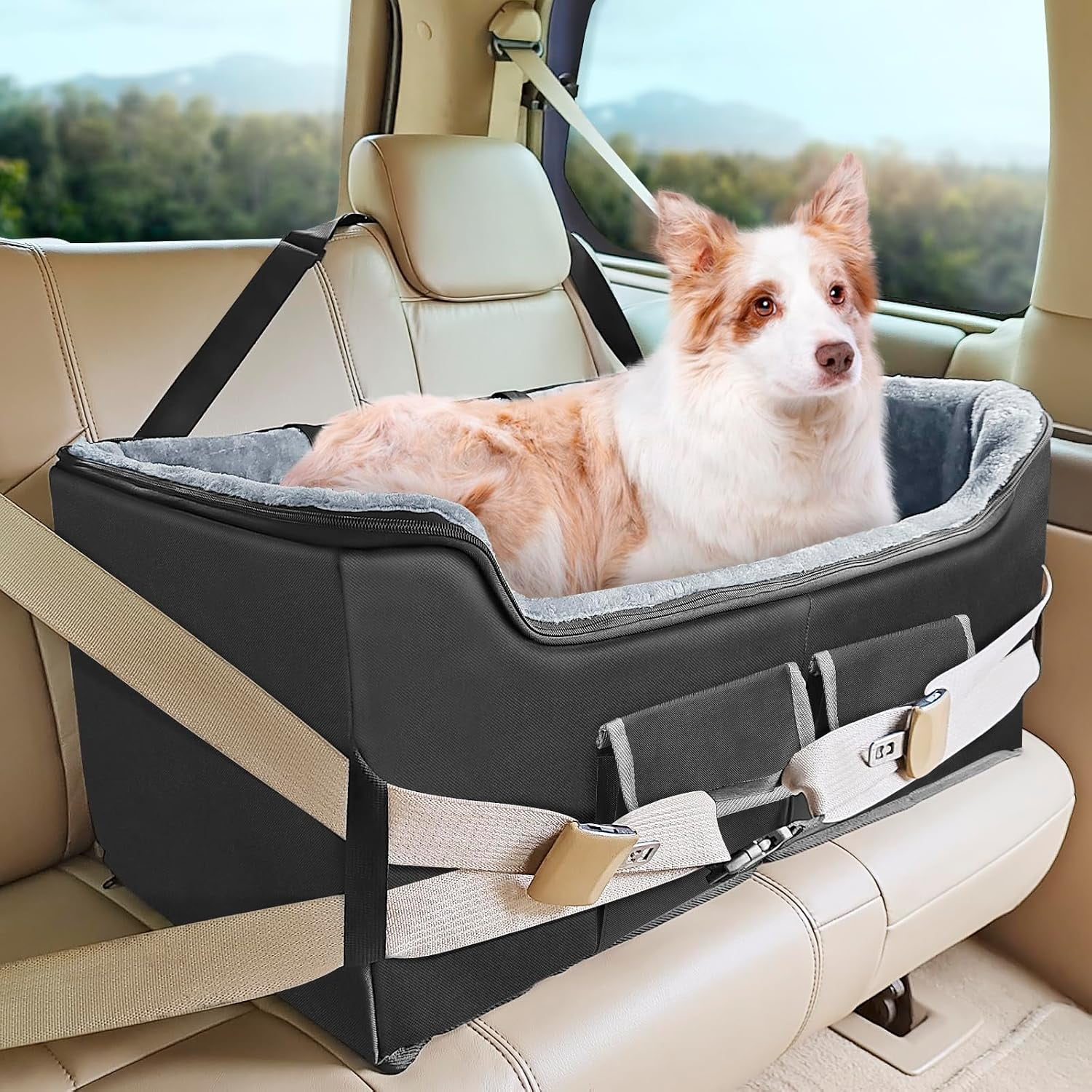Dog Car Booster Seat, Elevated Pet Car Seats for Large Medium Dogs with ...