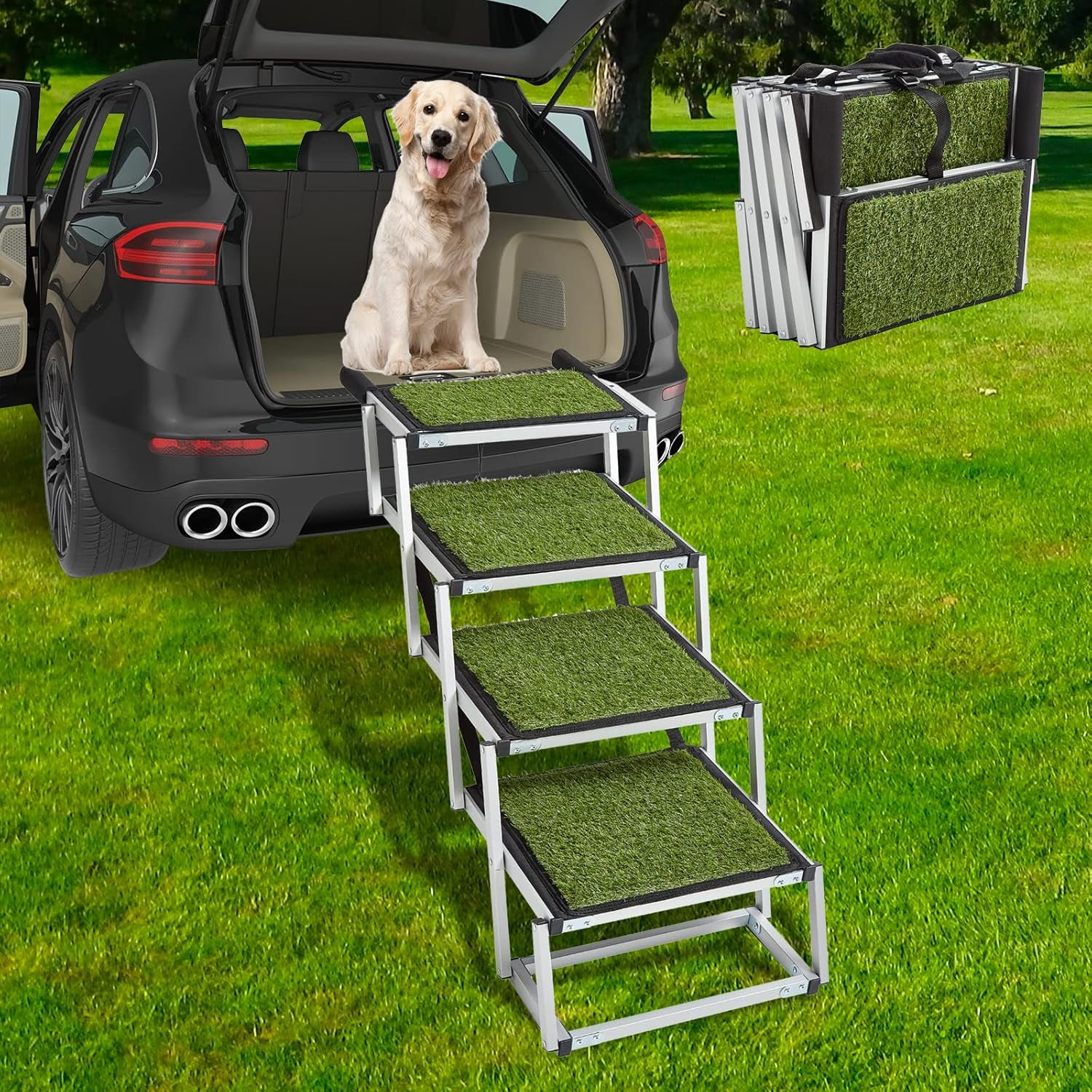 Dog Car Ramps for Large Dogs, Aluminum Foldable Pet Ladder Ramp with ...