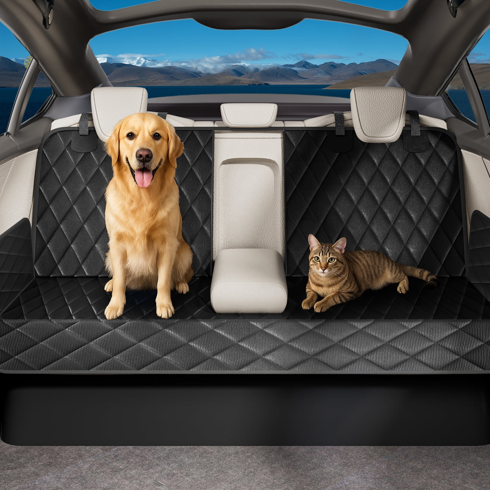 Dog Car Seat Cover-LAKWAR Non-slip Dog Car Bench with Seatbelt Waterproof Pet Car Seat Protector ...