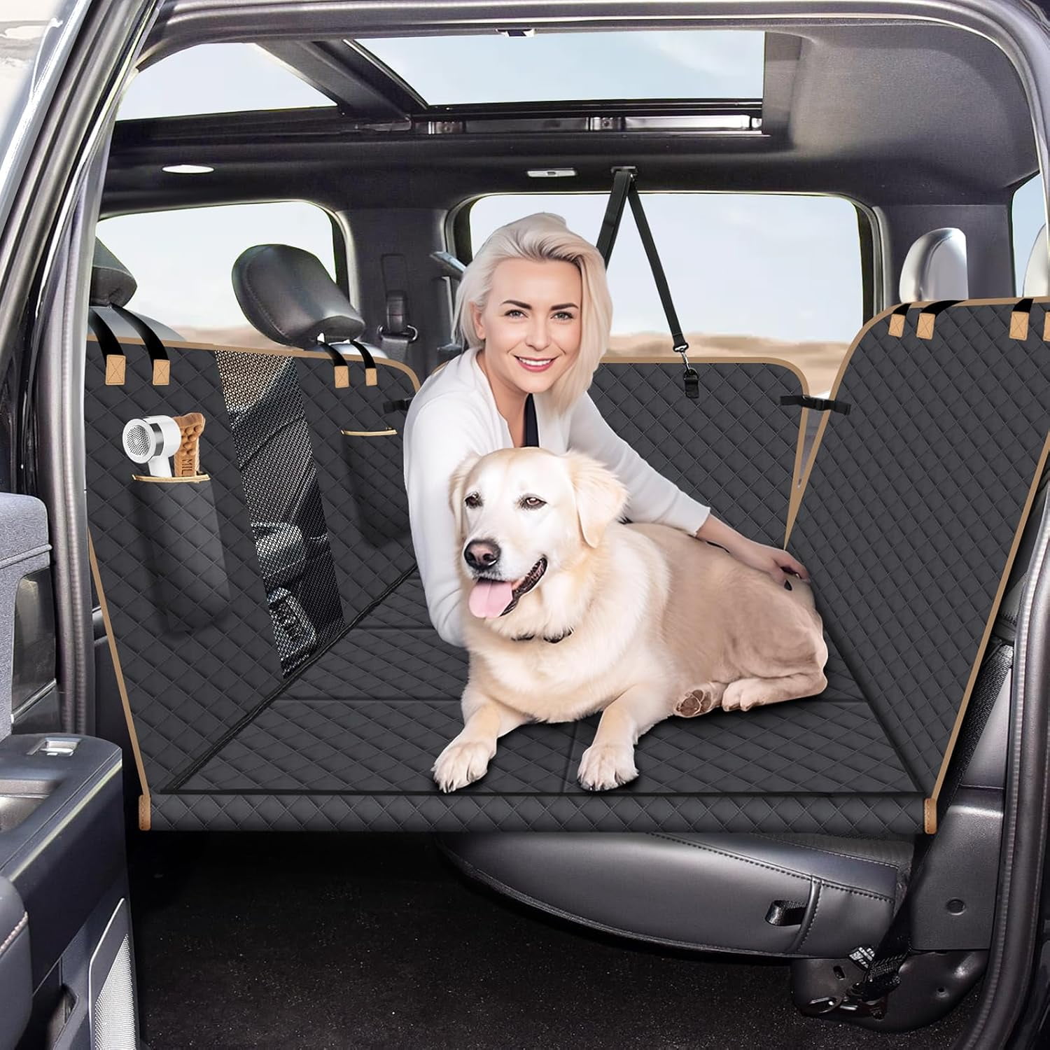 Dog Car Seat Cover for Back Seat, Larger Dog Car Bed Cover with Hard ...