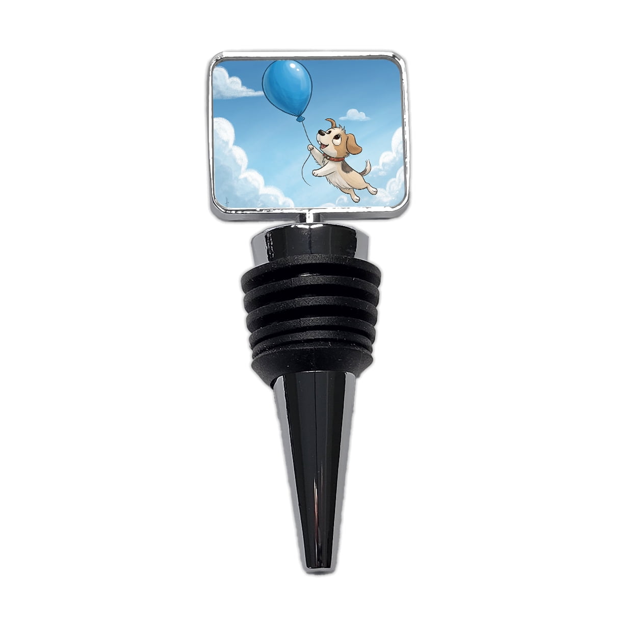 Dog Carried by Blue Balloon into the Sky Wine Bottle Stopper Cap Plug ...
