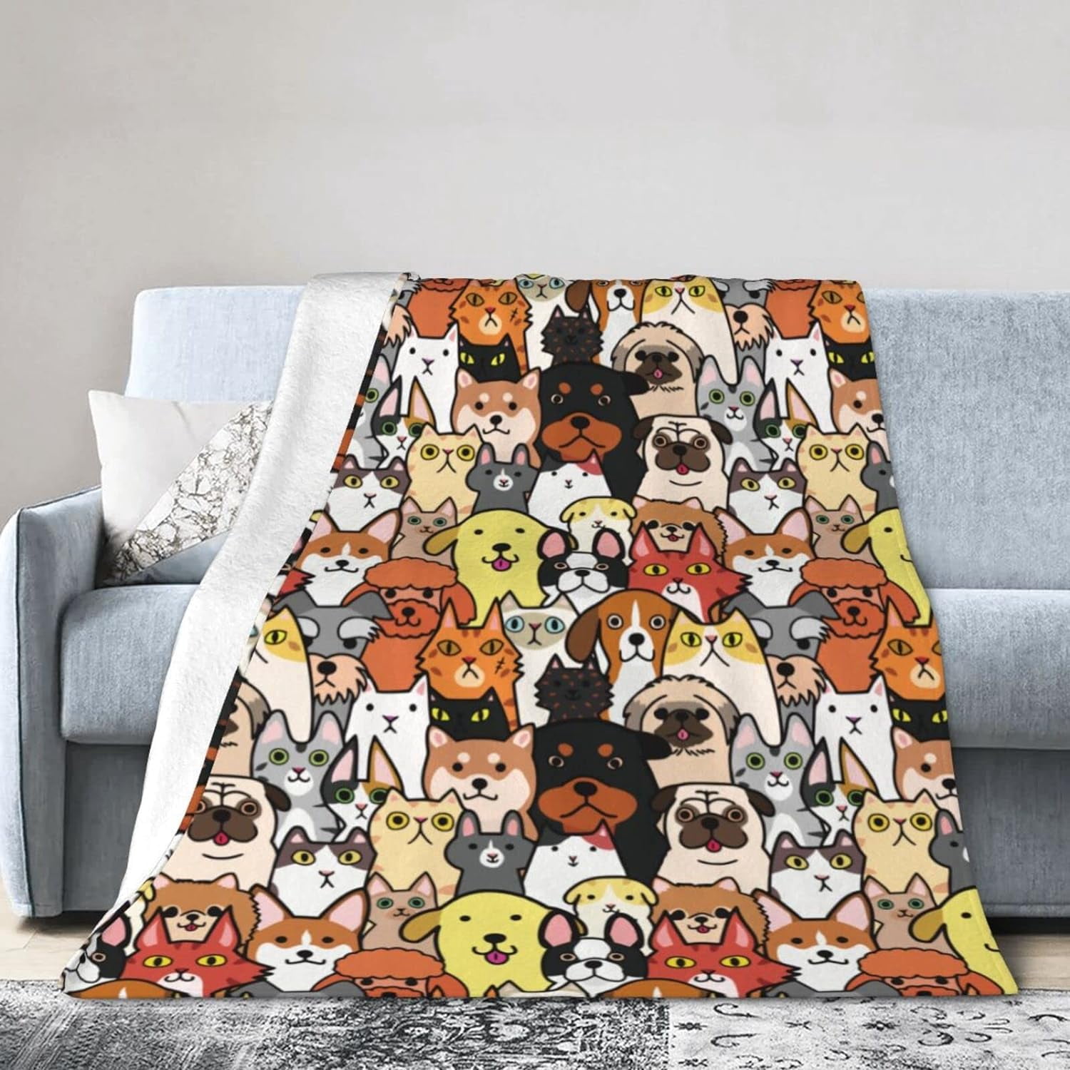 Dog Cartoon Blanket Lightweight Cozy Fleece Throw Blankets Soft Warm ...