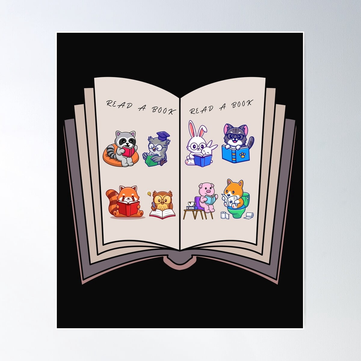Dog, Cat, Bird, Pig, Rabbit Reading A Book Poster Wall Art, Modern Wall ...