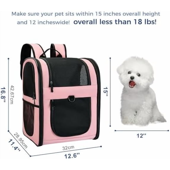 Dog & Cat Carrier Backpack for 4-18lb Pets - Ventilated Safe Design ...