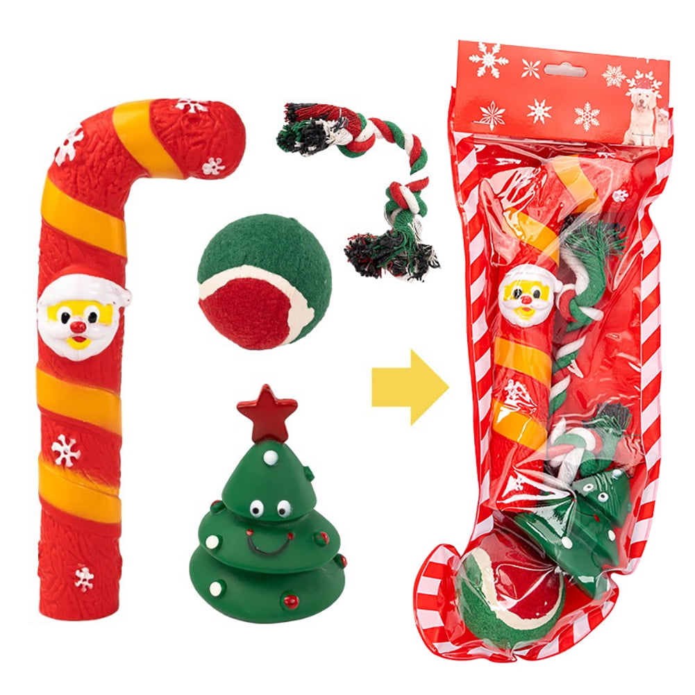 Dog Cat Christmas Toys Set Christmas Stocking Pet Toys Gift Set Chew ...
