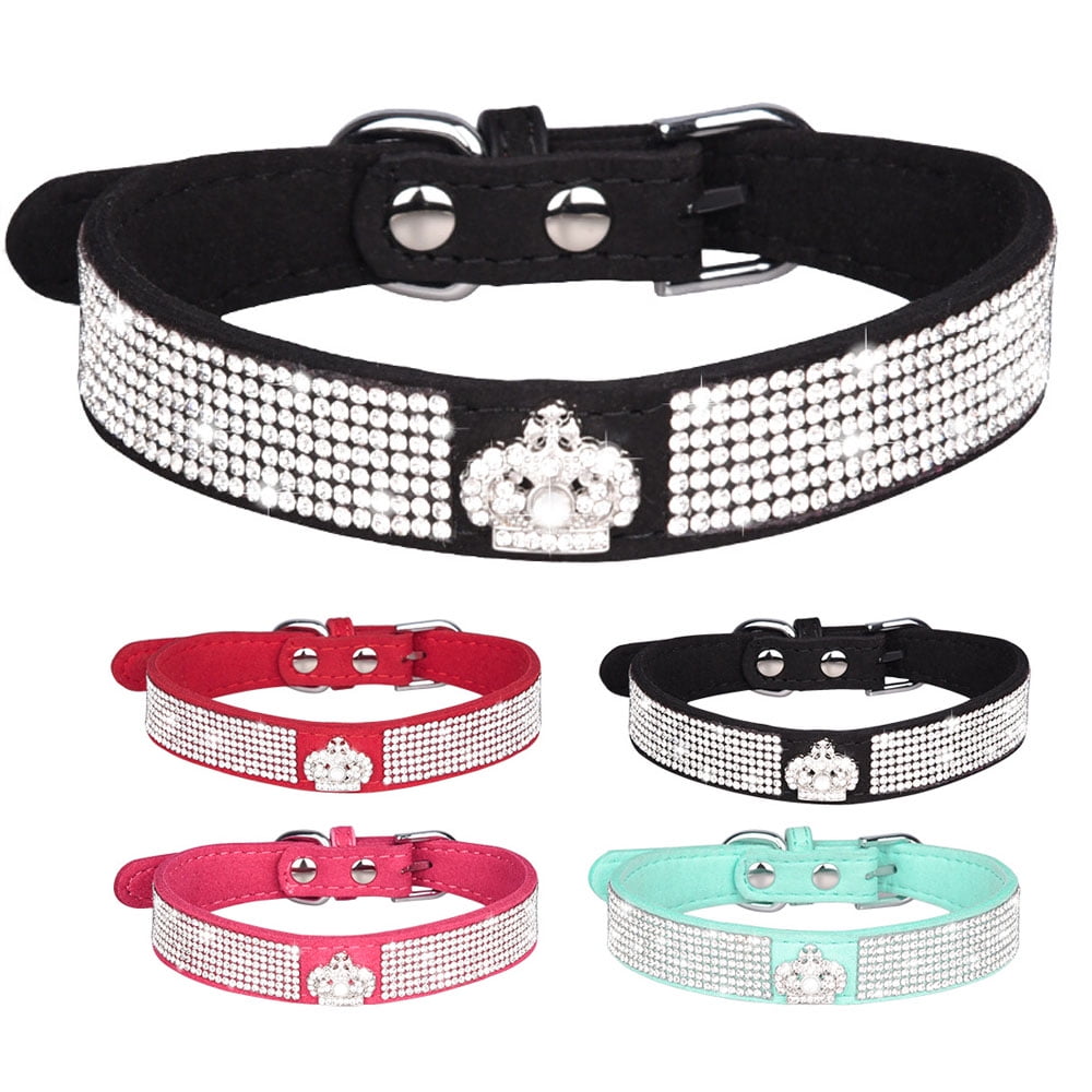 HOUFIY Velvet Dog Cat Collar, Rhinestone Crown Decoration, Reflective ...