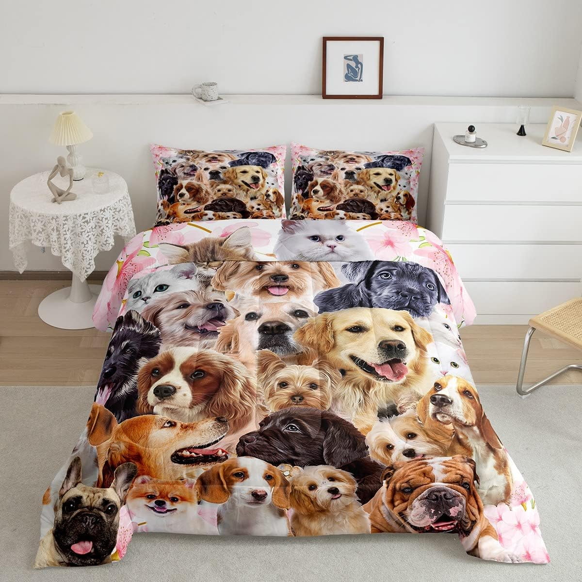 Dog and Cat Comforter Set Lover's Pet Toddler Bedding Set for Kids Boys ...