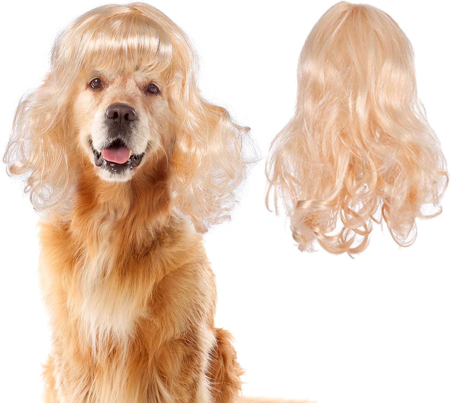 Dog Cat Cosplay Wig Long Blonde Curly Hair with Adjustable Elastic ...
