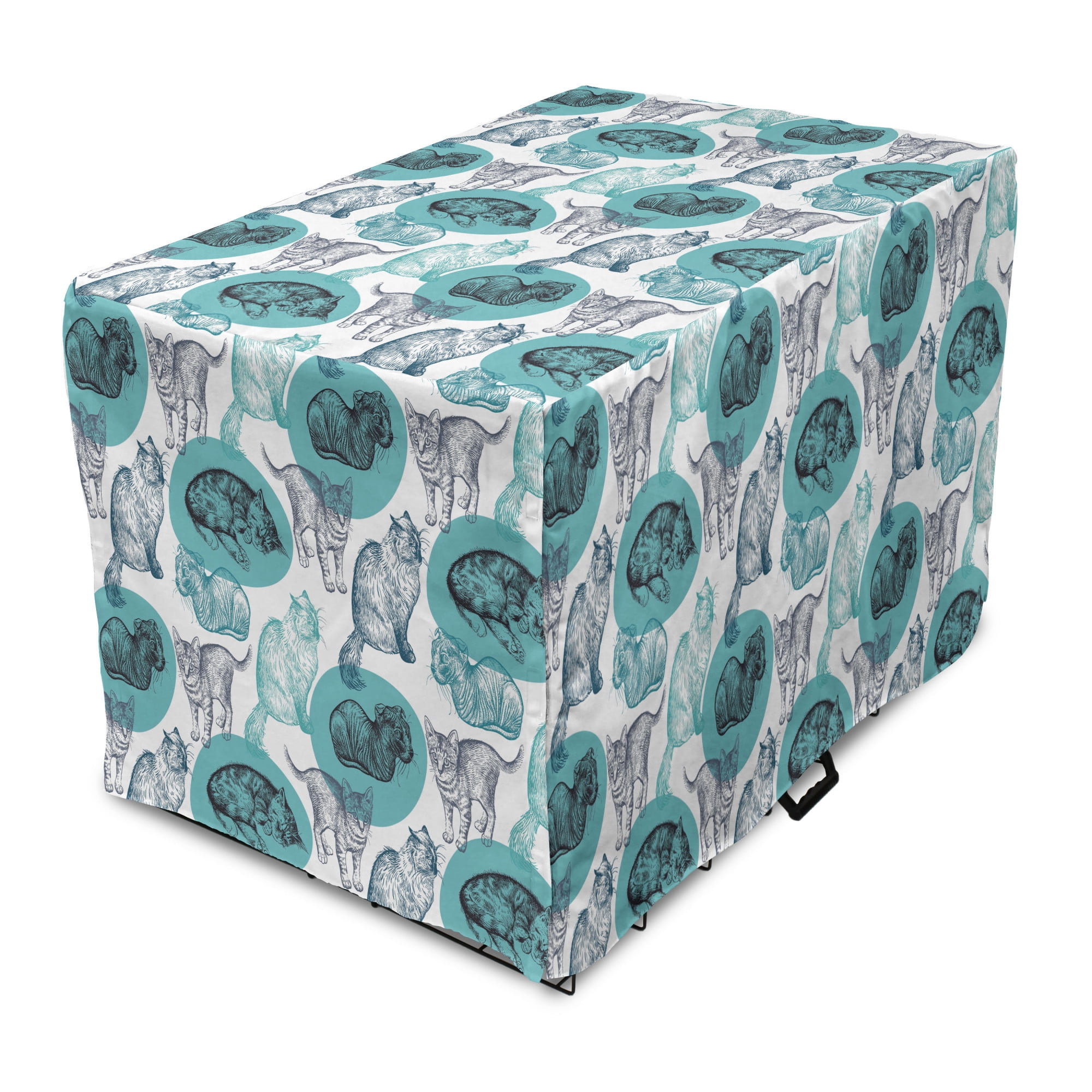 Dog and Cat Dog Crate Cover, Sketchy Pencil Drawn Portraits of Kittens ...