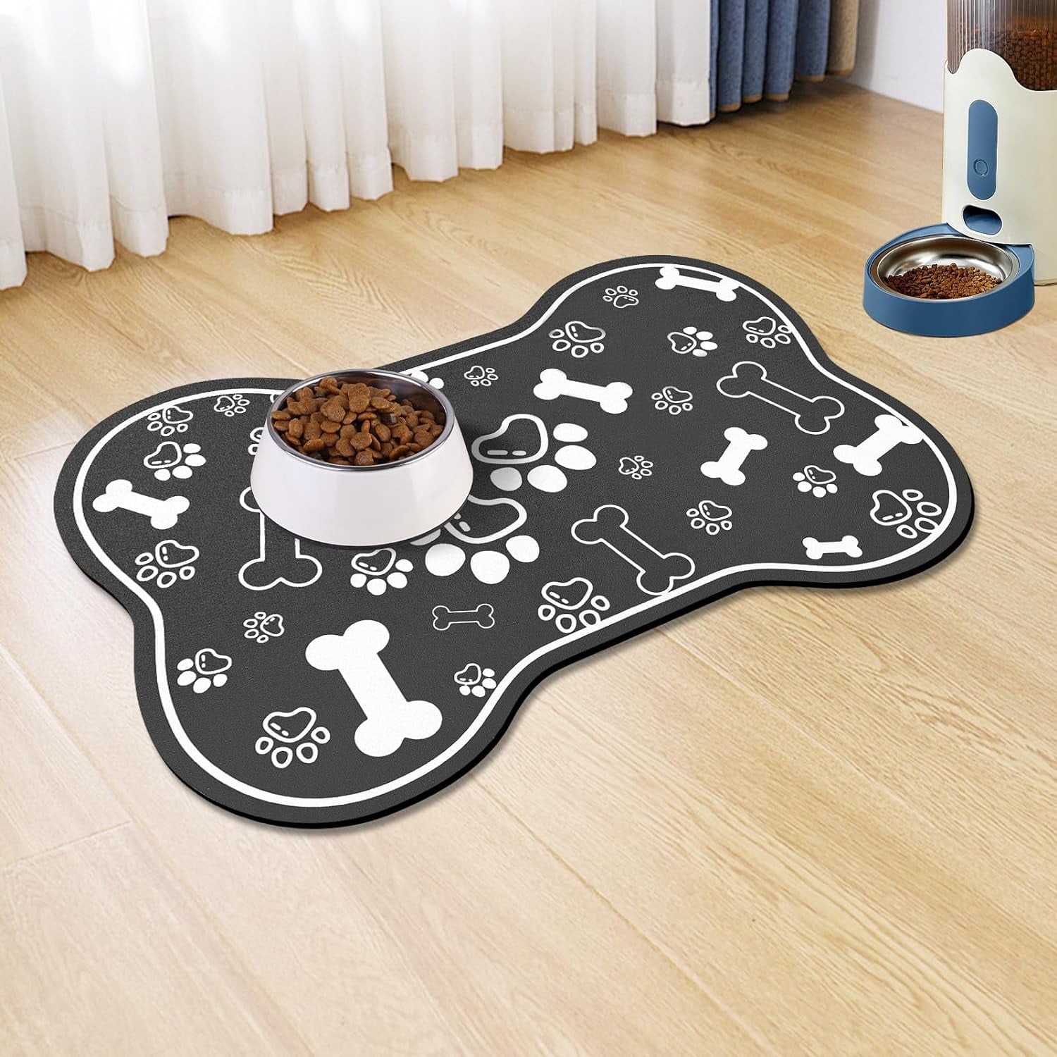 Dog Cat Food Mat,Rapid AbsorbentPet Feeding Mat, Bone Shaped Dog ...