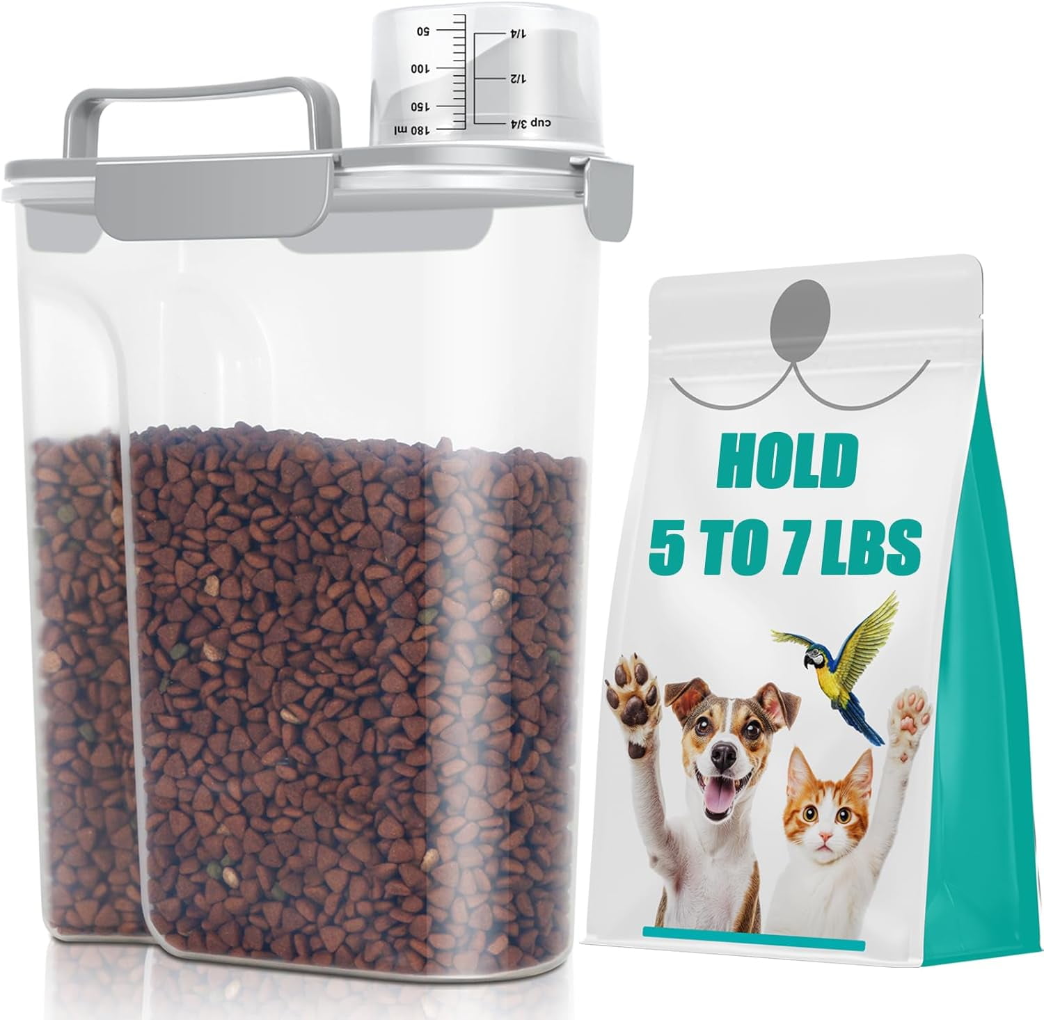 Dog Cat Food Storage Container 5 to 7 lbs, Airtight Pet Food Dispenser ...
