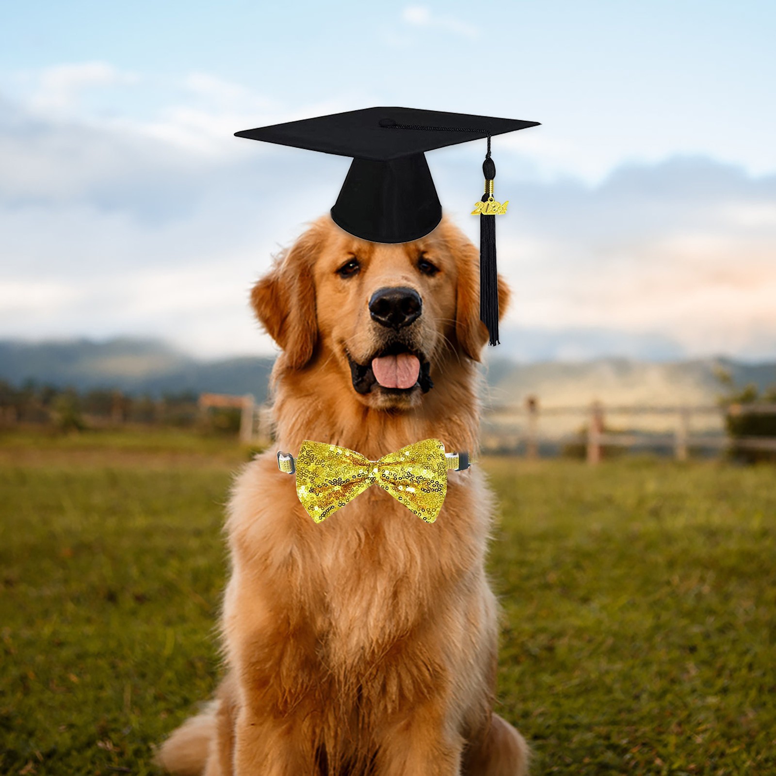 Dog Cat Graduation Cap Bow Tie Set Pet Head With Adjustable Graduation ...