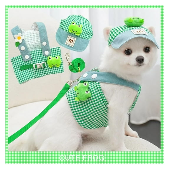 Dog Cat Harness with Hat Set, Adjustable Safety Buckle and Leash Attachment (Green,XS) - Walmart.com