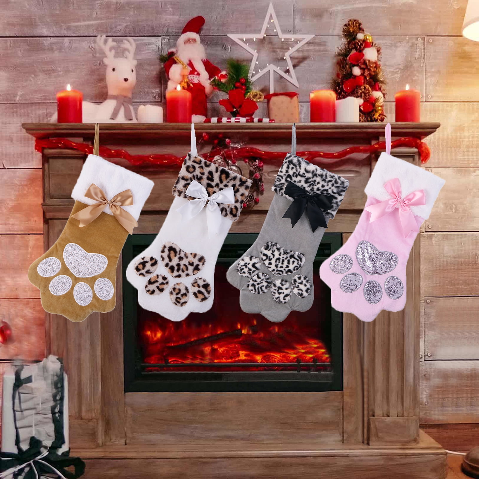 Pet-Friendly Big Xmas Paw Christmas Stockings, Plush Hanging Socks for ...