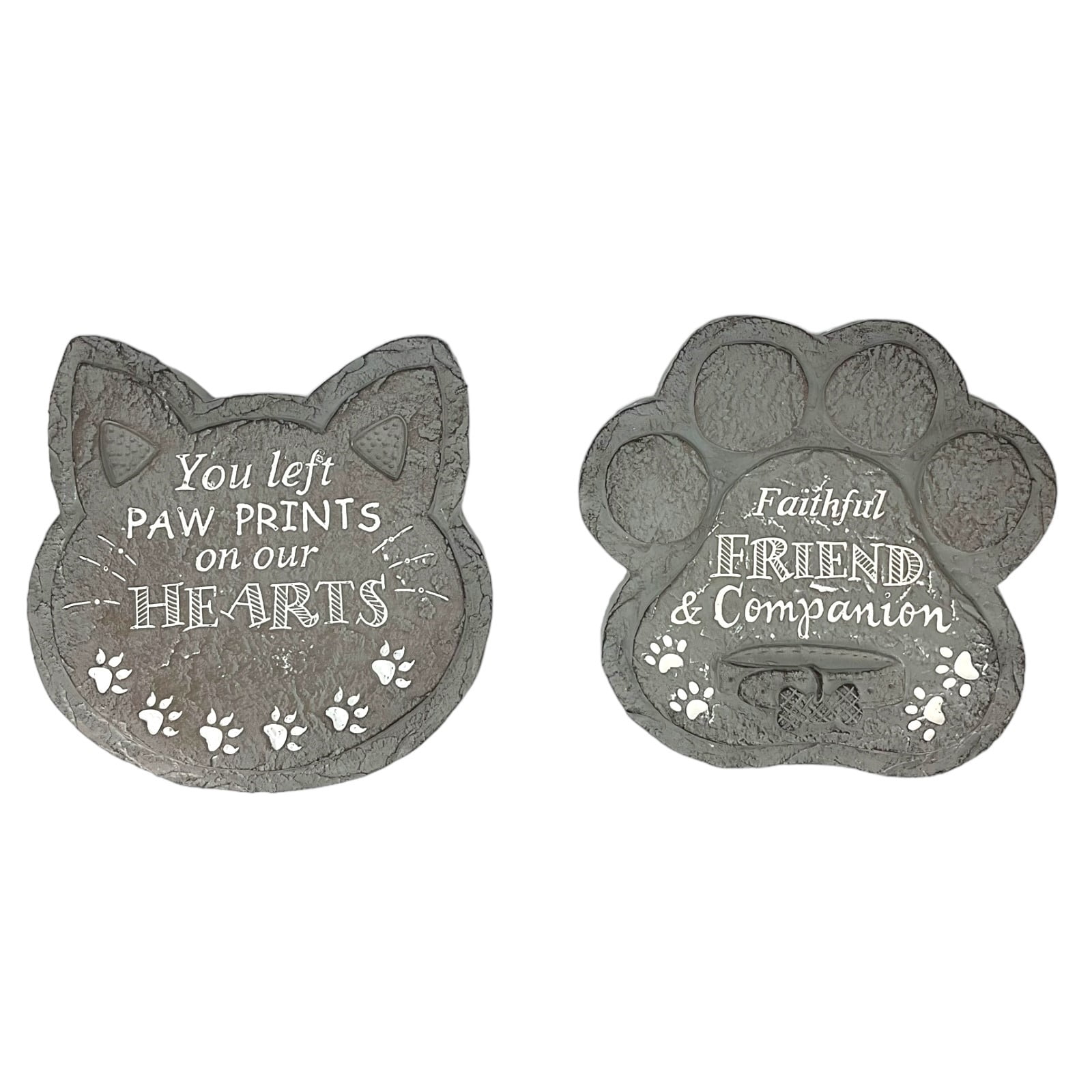 Dog & Cat Paw Print Cement Garden Stepping Stone 2 Piece Set 9.5 Inch ...