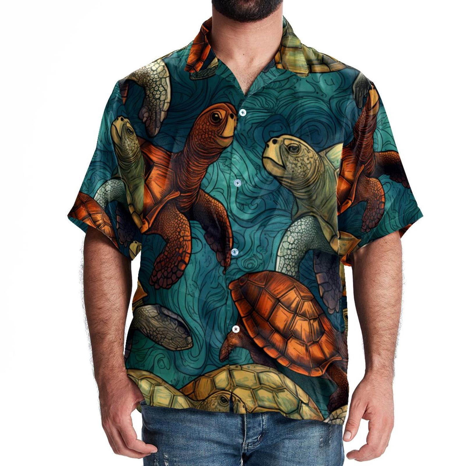 Men Short Sleeve Shirt Blouse Top Vintage Colorful Turtles Regular Fit ...