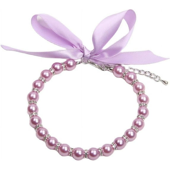 Dog Cat Pearls Necklace Collar with Bling Accessories and Ribbon Bow ...