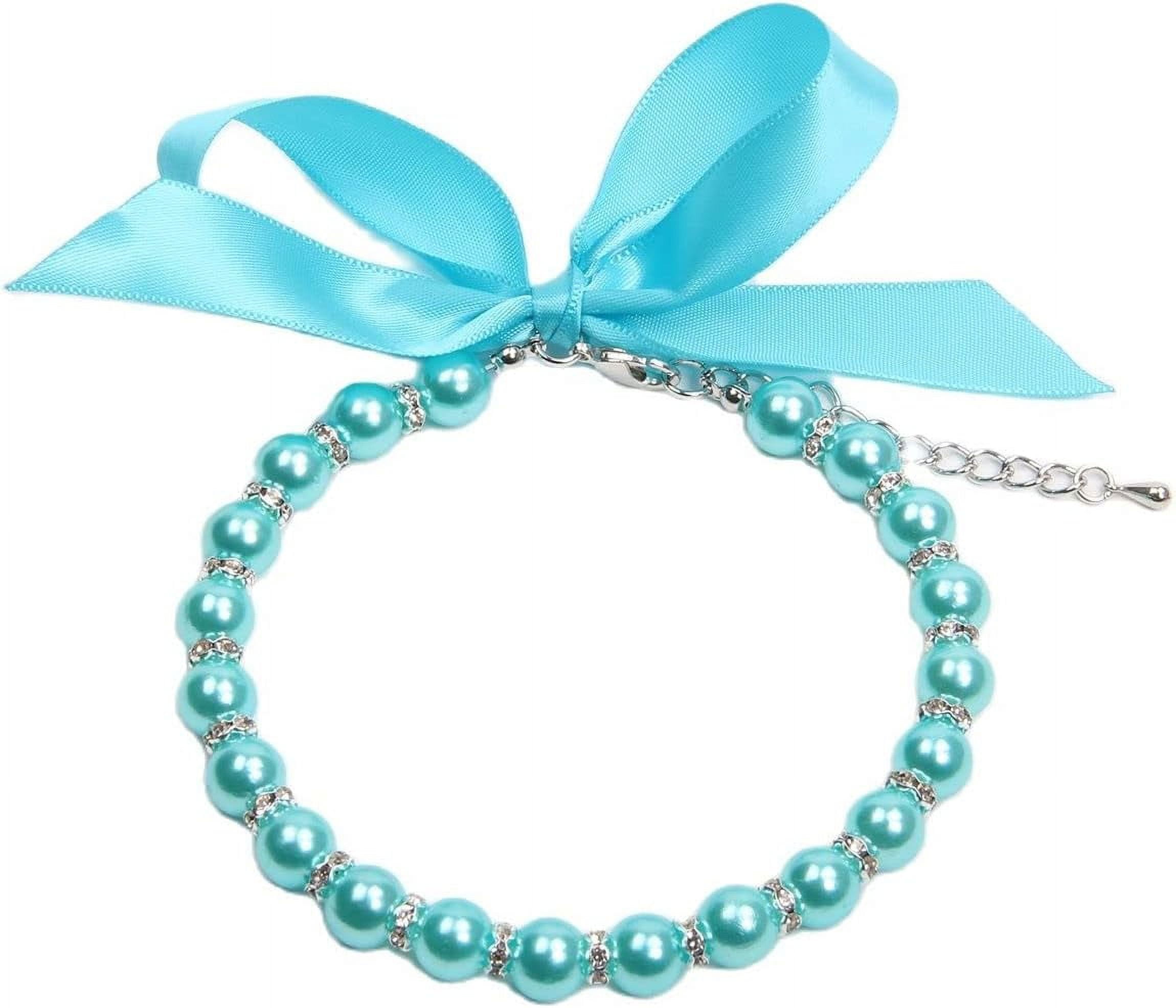 Dog Cat Pearls Necklace Collar with Bling Accessories and Ribbon Bow ...