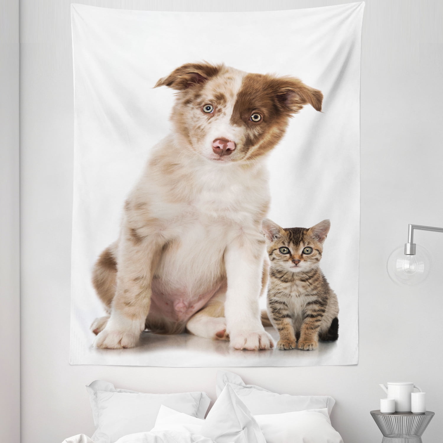 Dog and Cat Tapestry, Border Collie Puppy and a Mixed Breed Kitten ...