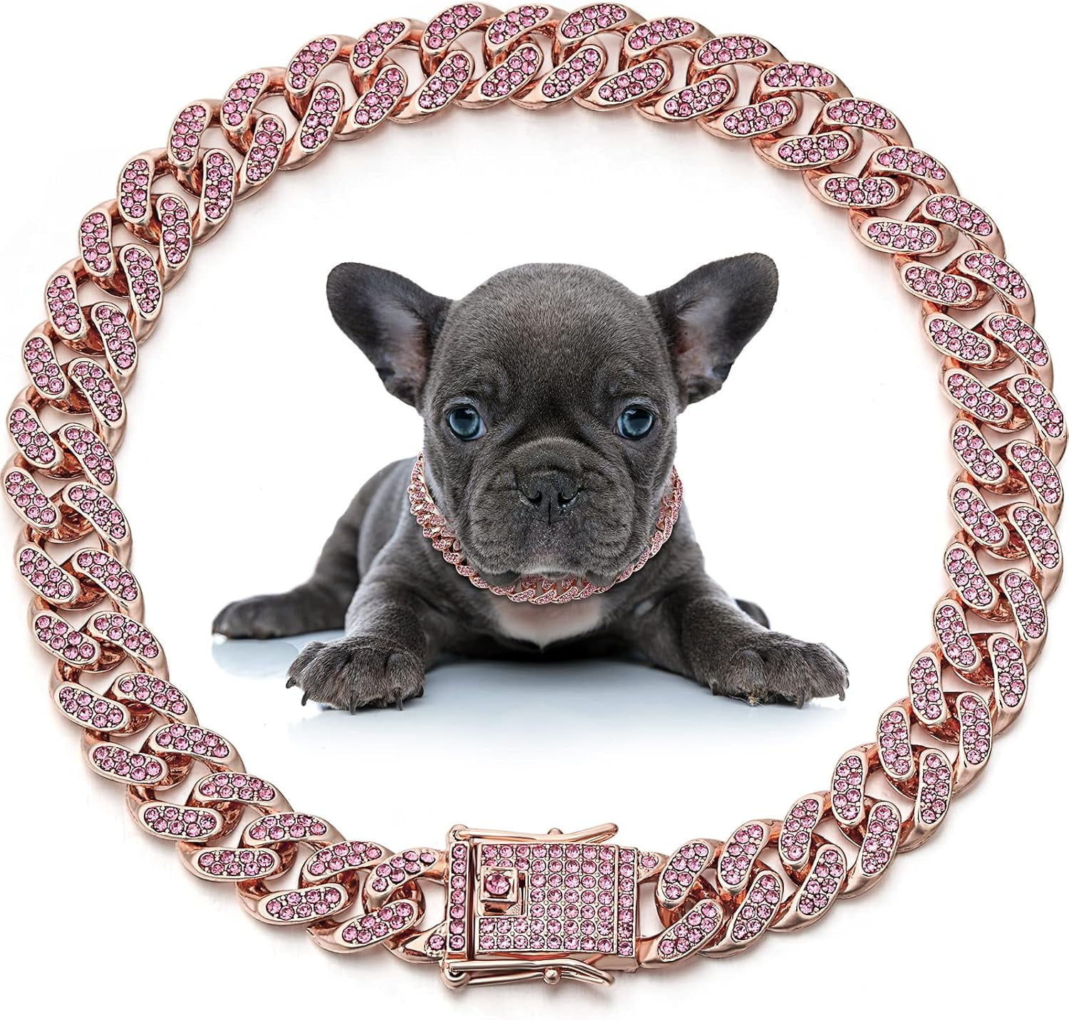 Dog Chain Collar Diamond Link Puppy Collar 12 mm Wide Dog Necklace ...