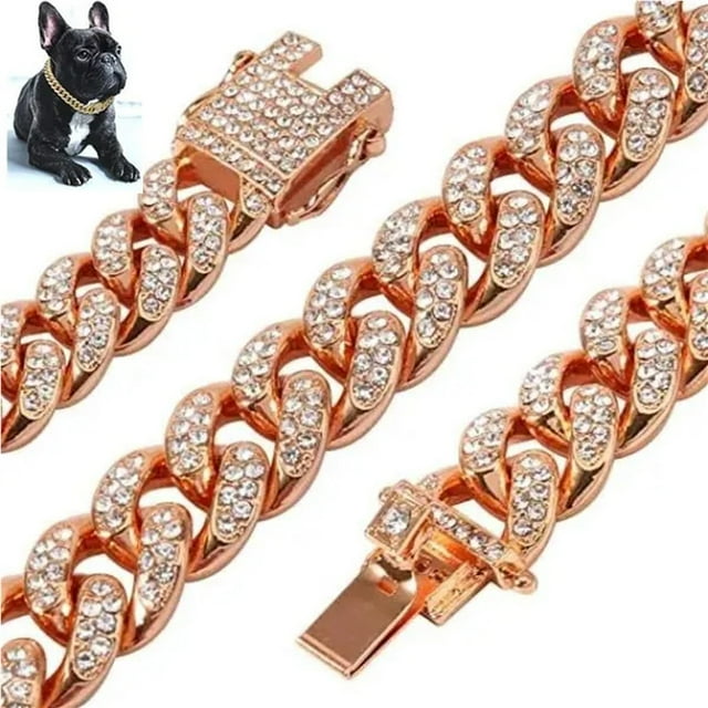 Dog Chain Diamond Cuban Collar Rose Gold Silver Luxury Pet Cuban Dog ...