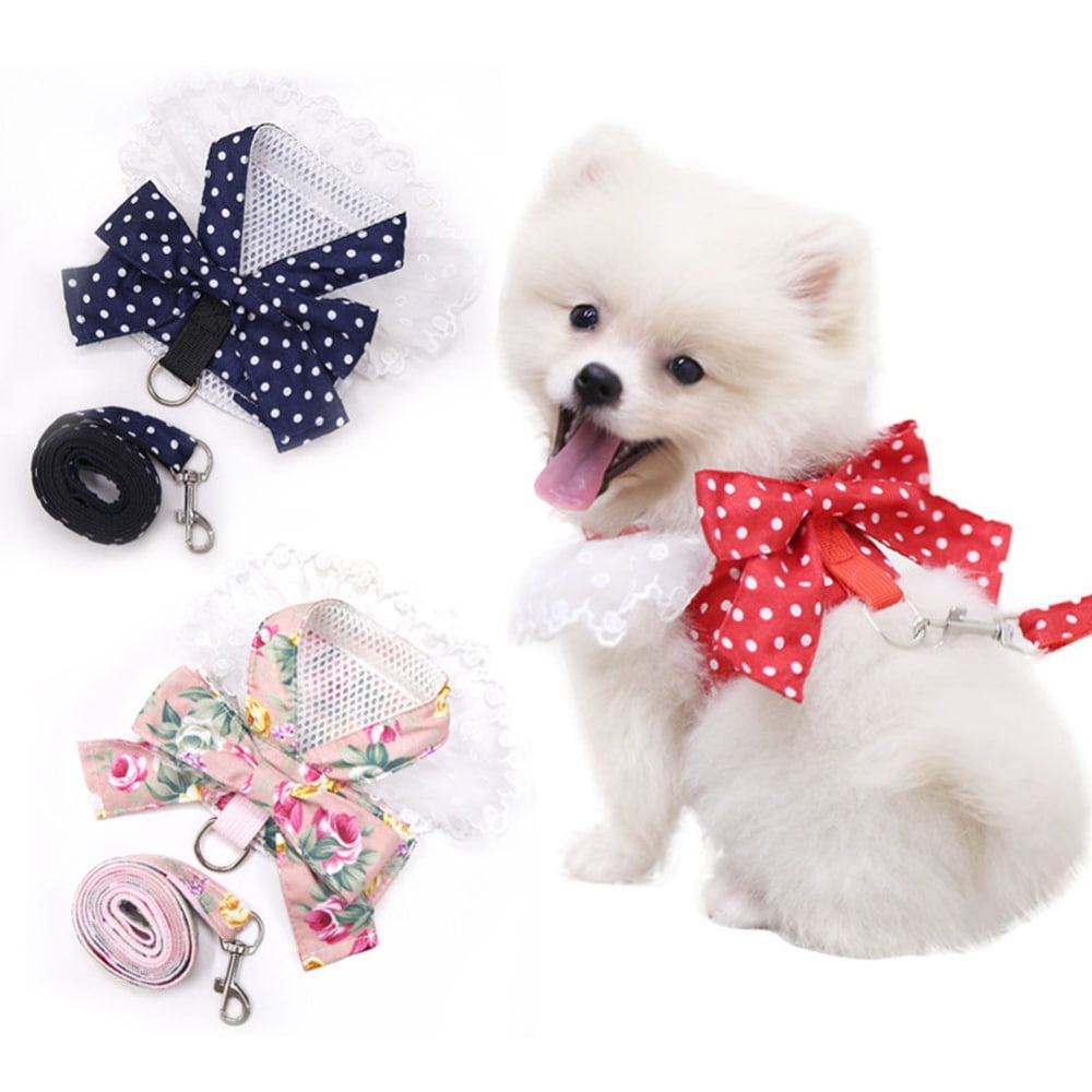 Dog Chest Strap with Traction Rope,Sweet Bow Pearl Pet Cat Clothes,Pet ...