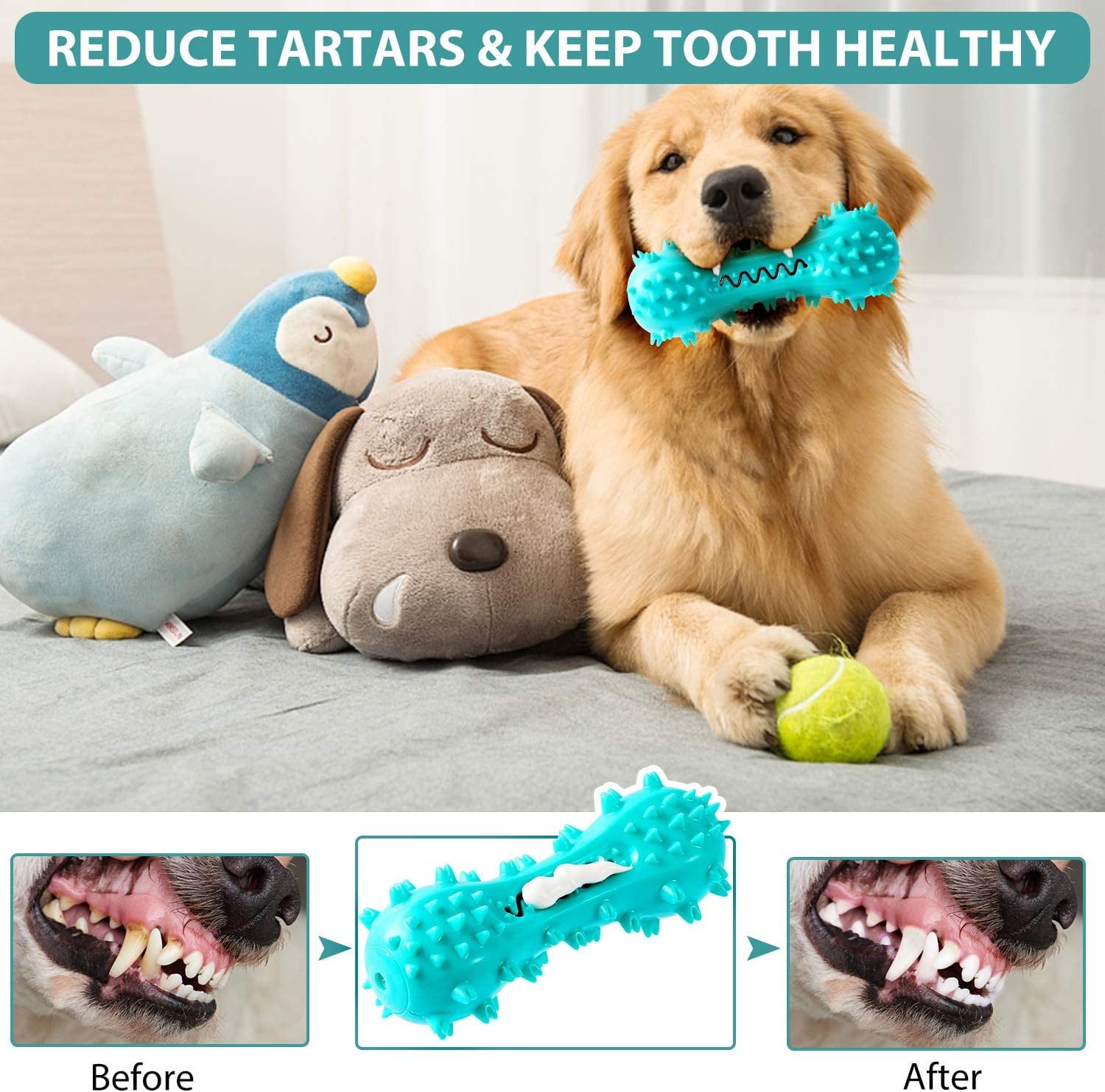 Dog Chew Toothbrush Toys, Squeaky Teeth Cleaning Toy for Aggressive ...