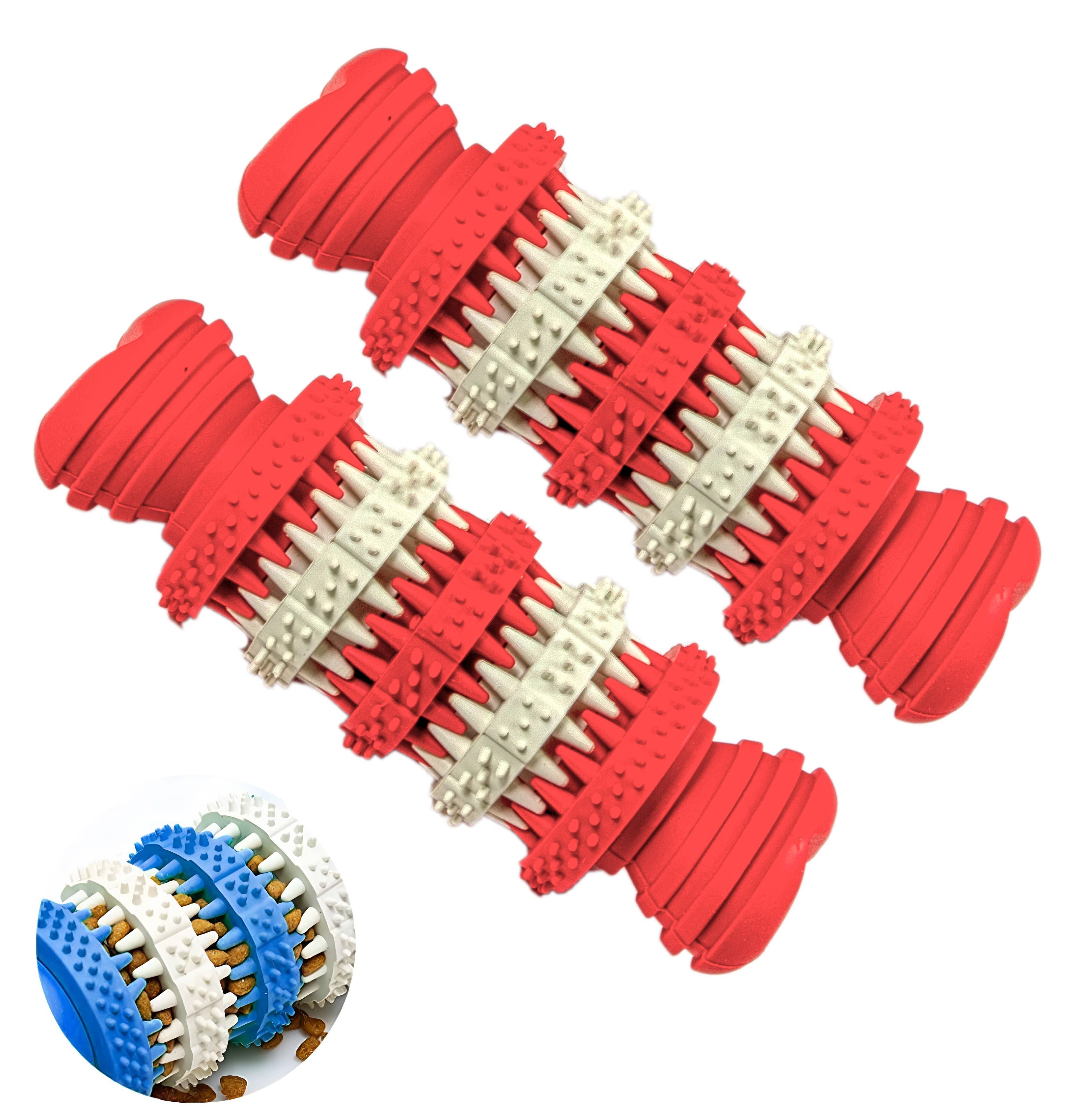 Dog Chew Toy Brushing Bone & Food Treat Dispenser - 2pc Interactive Toy ...