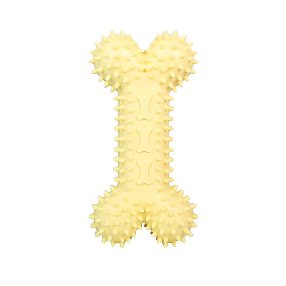 Dog Chew Toy Spikey Bone (Small, Yellow，14.5cm) - Durable Rubber Toy ...