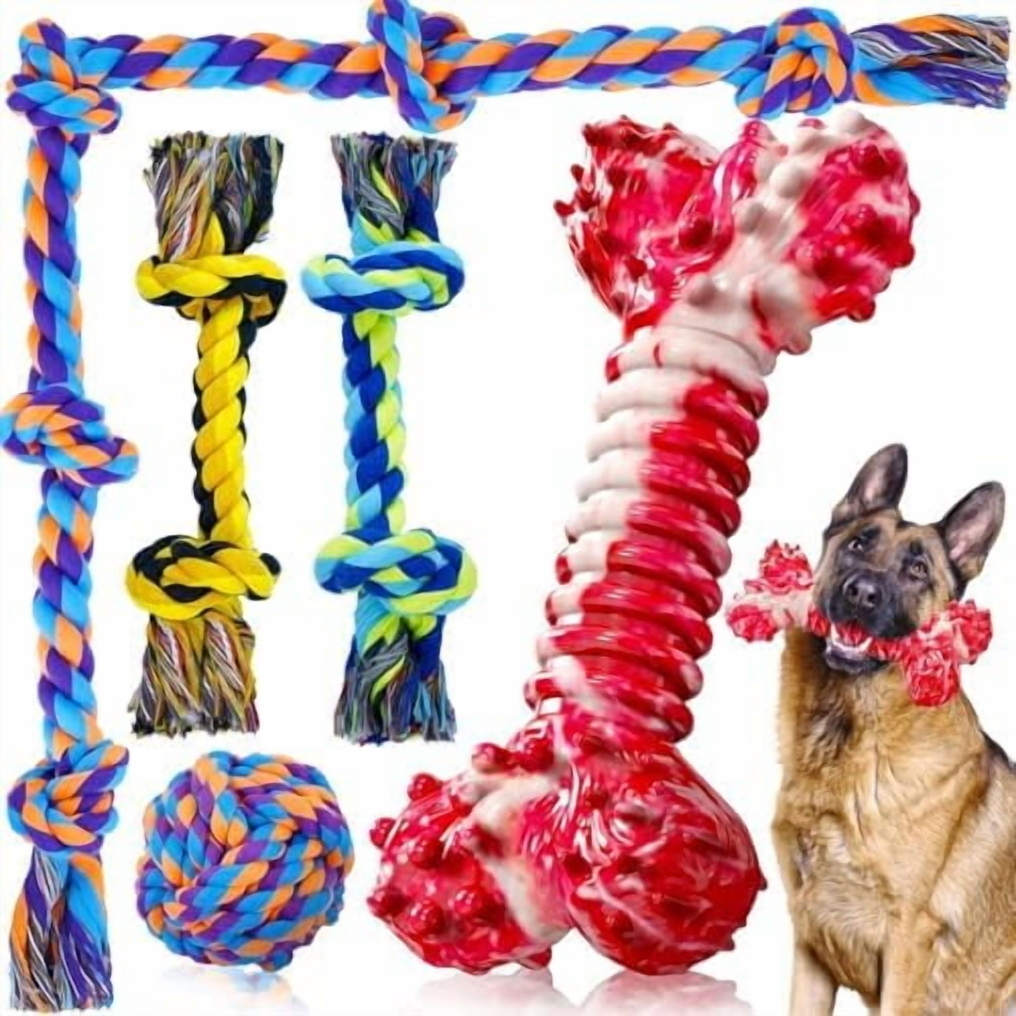 Dog Chew Toys for Aggressive Chewers, 5 Pack Indestructible Dog Toys ...