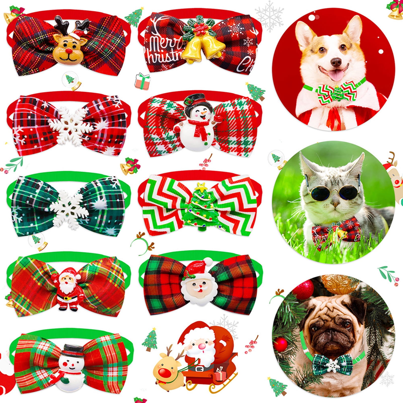 Dog Christmas Bow Tie Santa Claus Snowflake Snowman Bell Deer Bow-knot ...